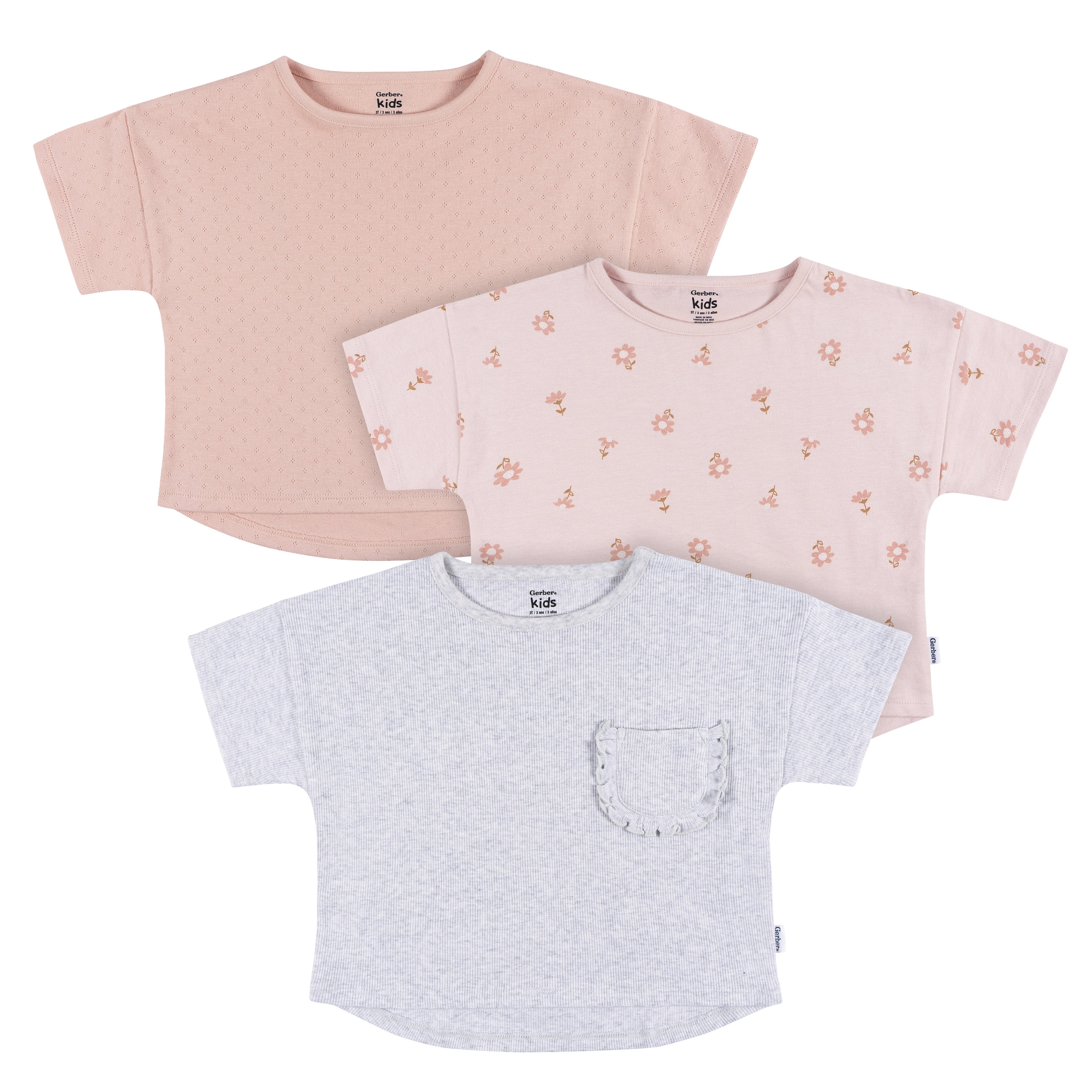 Gerber Toddler Girl Ruffle Sleeves T-Shirt, 3-Pack, Sizes 12 Months ...