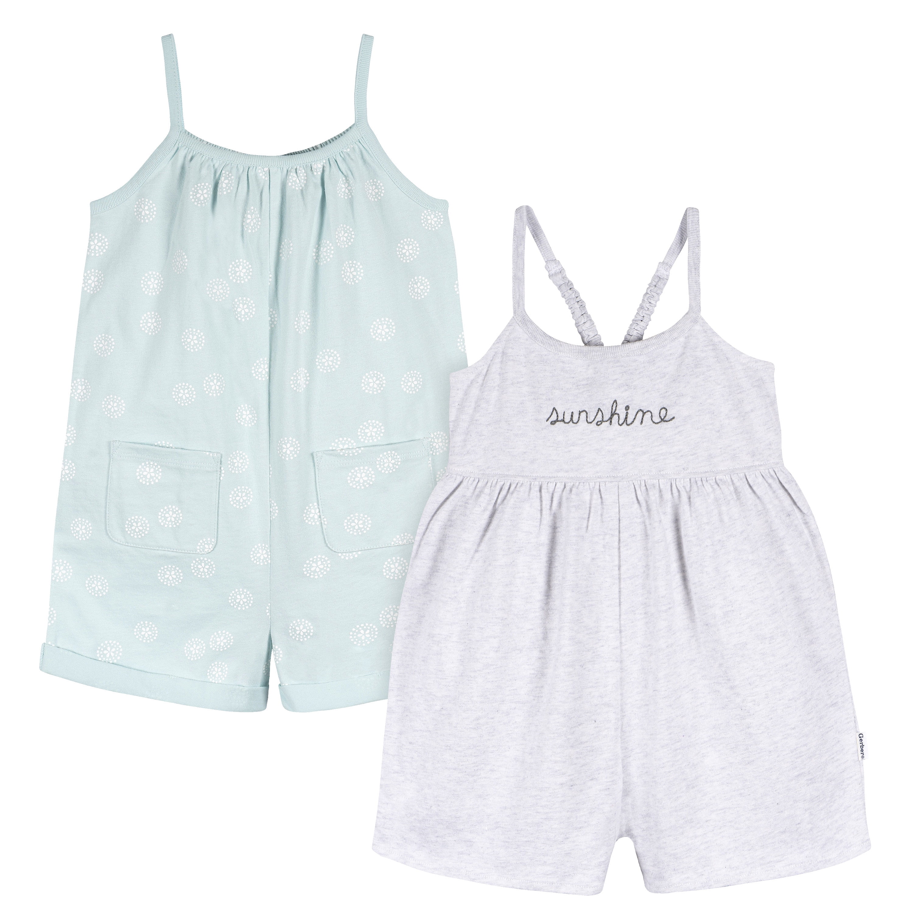 Gerber Toddler Girl Sleeveless Rompers, 2-Pack, Sizes 12 Months - 5T ...