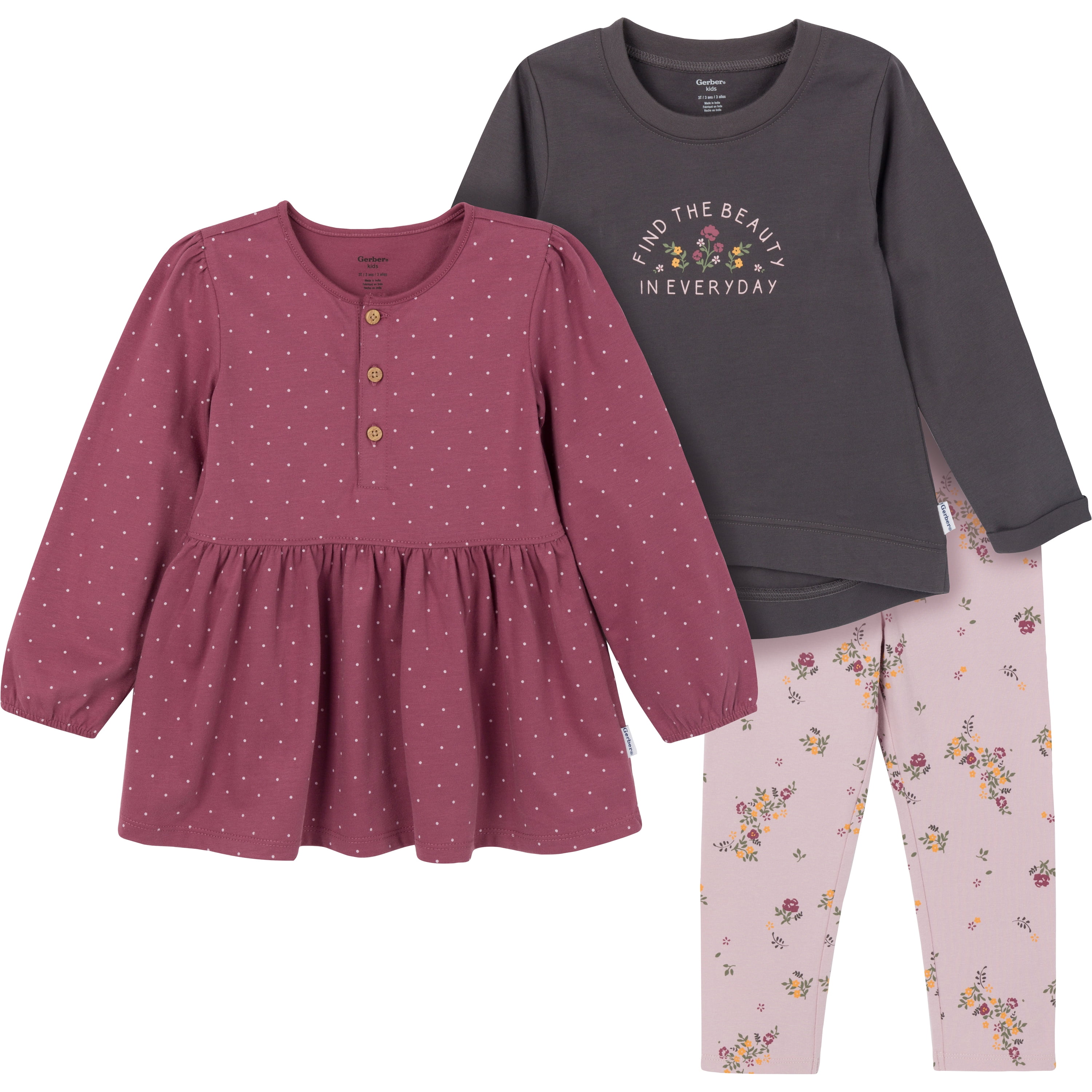 Gerber Toddler Girl Tunics and Legging Set, 3-Piece, Sizes 2T-5T ...