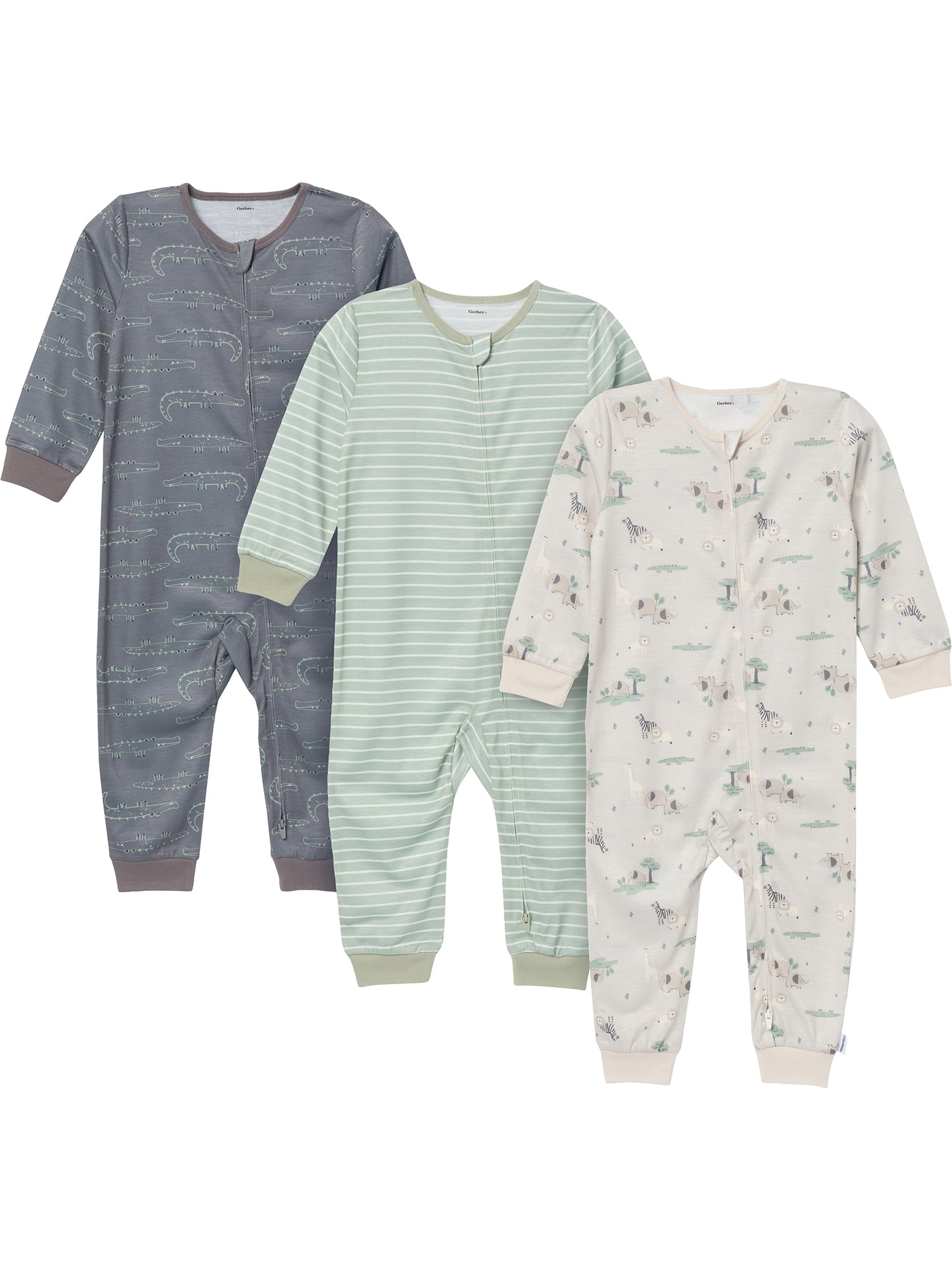 Gerber Toddler Neutral One-Piece Footless Sleepers, 3-Pack, Sizes 12 ...