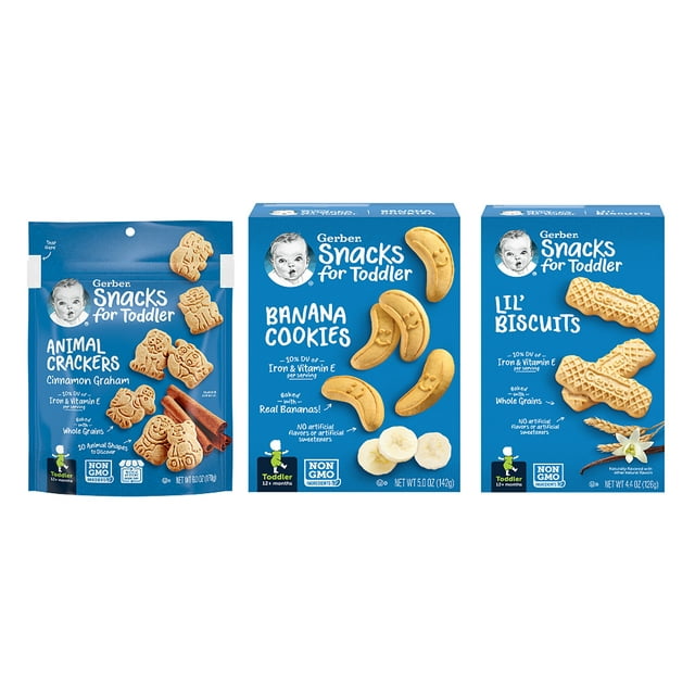 Gerber Toddler Snacks Variety Pack - Animal Cookies, Banana Cookies ...
