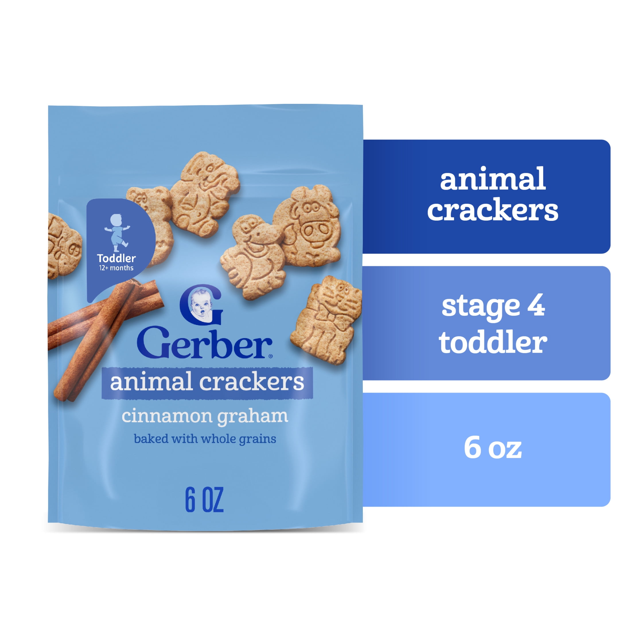 Gerber Toddler Snacks Cinnamon Graham Animal Crackers 6 oz with Whole ...