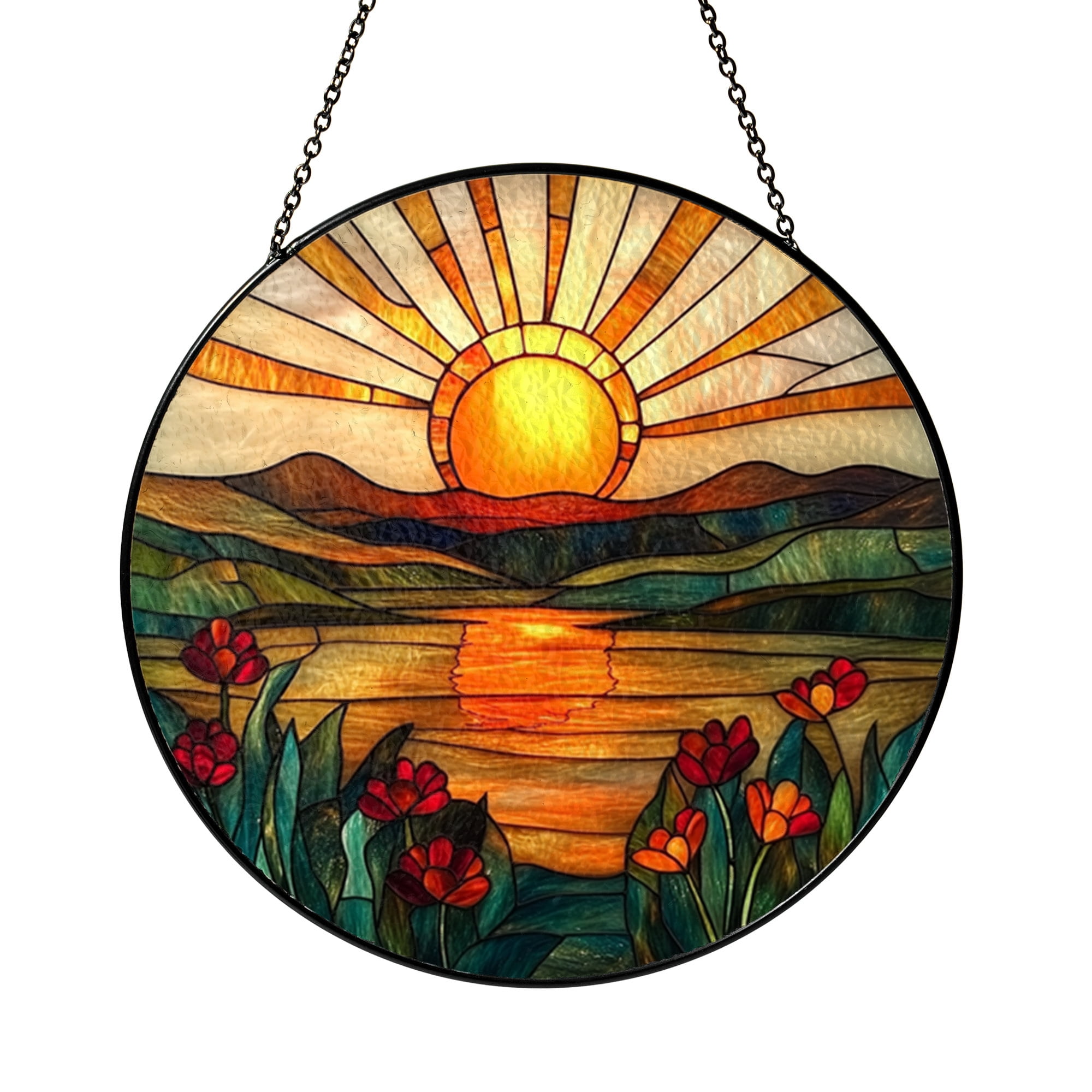 Gerbera Daisy Sunset Stained Glass Suncatcher – Flower Landscape Window ...