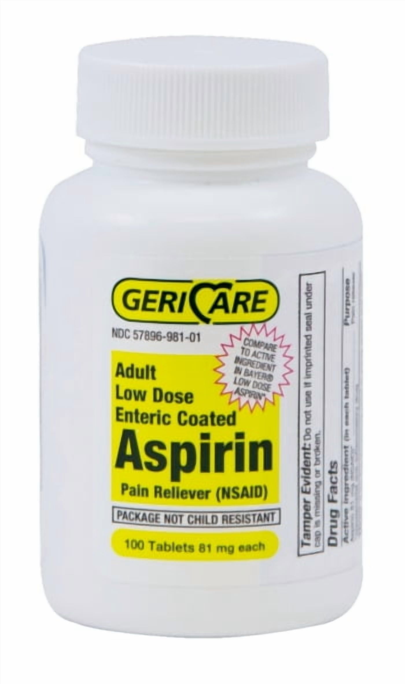 McKesson Geri-Care Aspirin Tablets, 81 mg, Enteric-Coated, Pain Relief ...