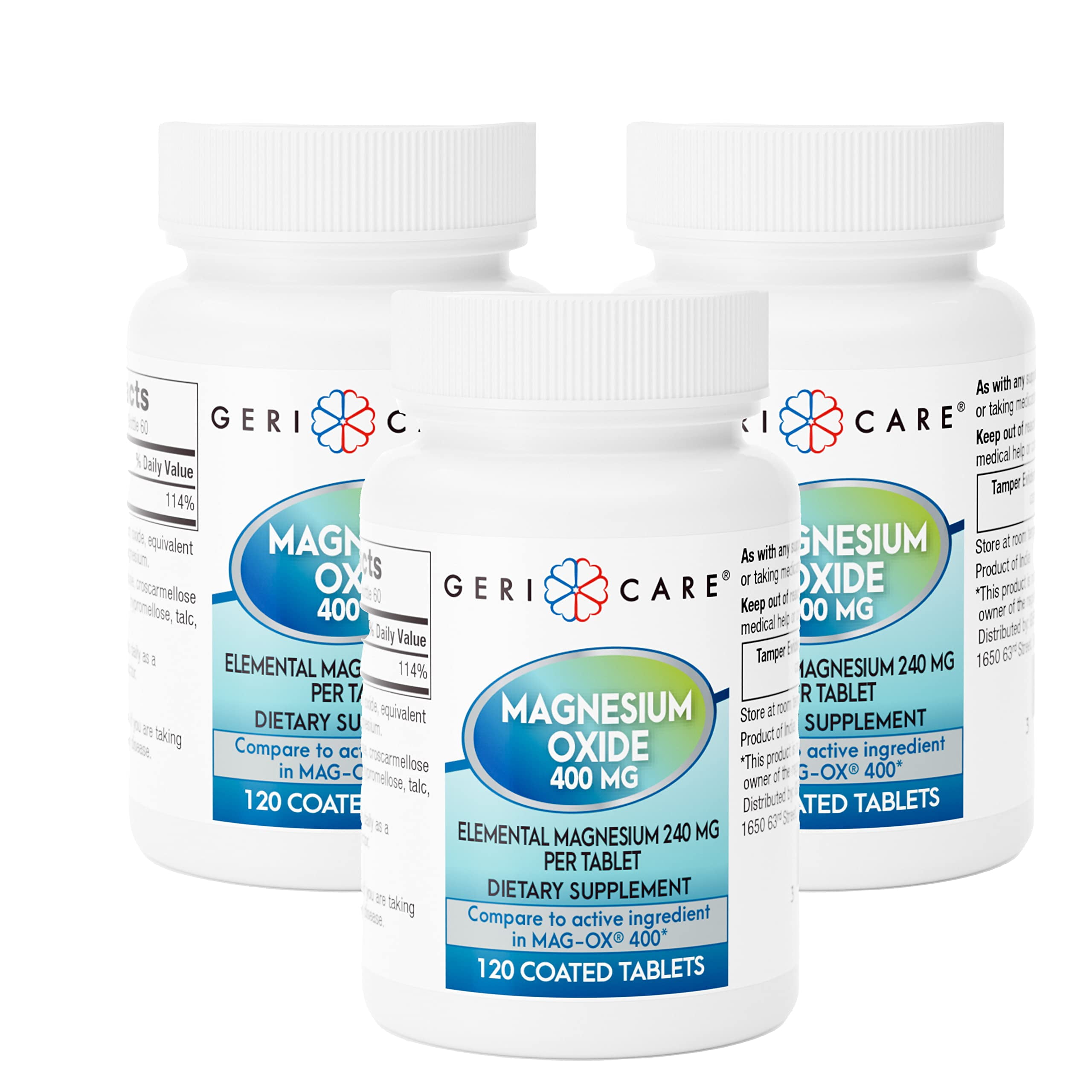 Geri-Care Magnesium Oxide 400mg, 120 tabs/bottle, Pack of 3 - Walmart.com
