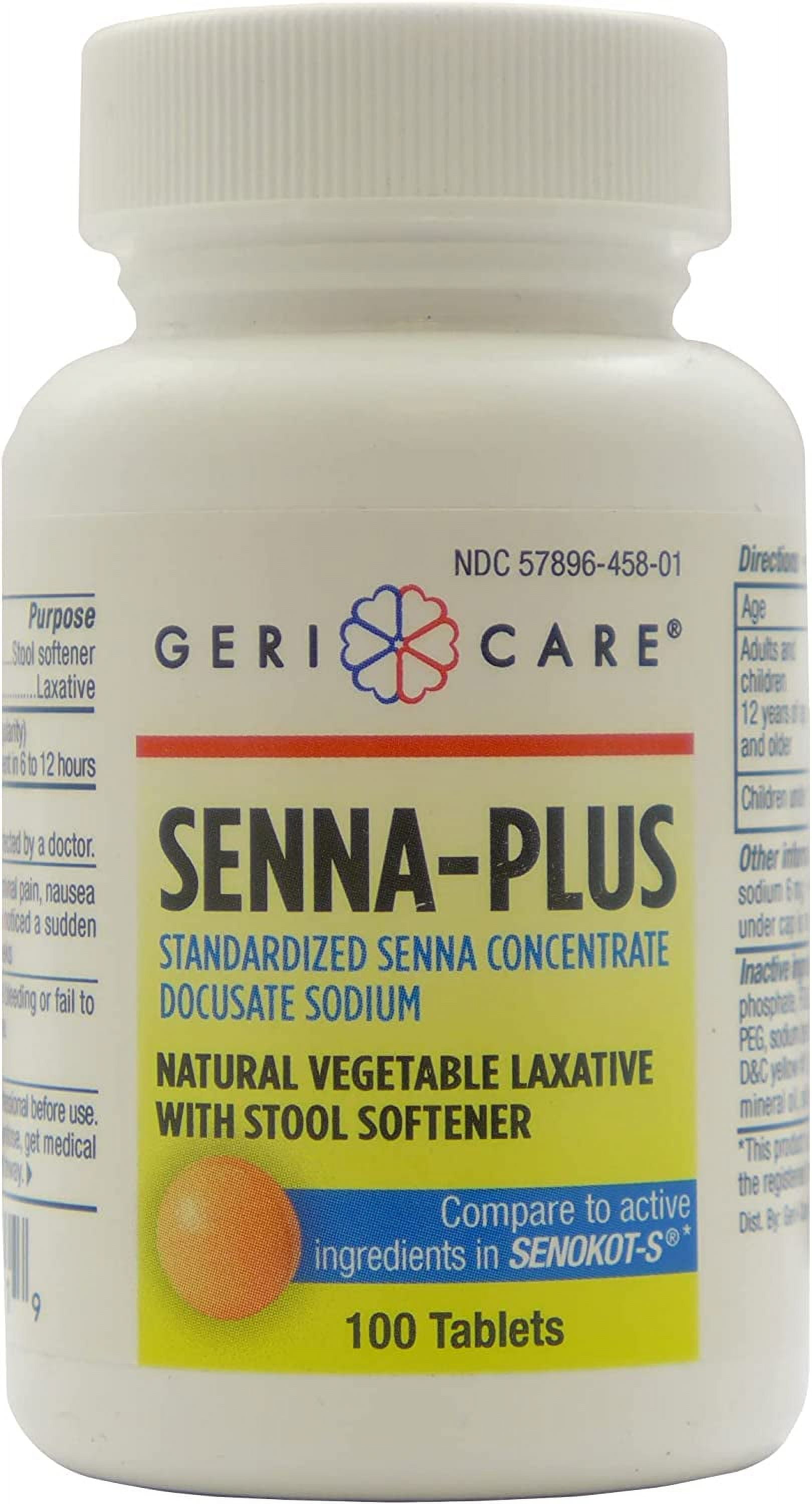 GeriCare Senna Plus Vegetable Laxative, Stool Softener, 4 Bottles, 100 ...
