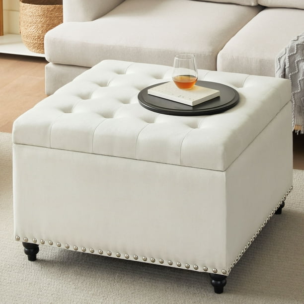 Gericco Large Square Storage Ottoman Bench, Tufted Upholstered Coffee ...