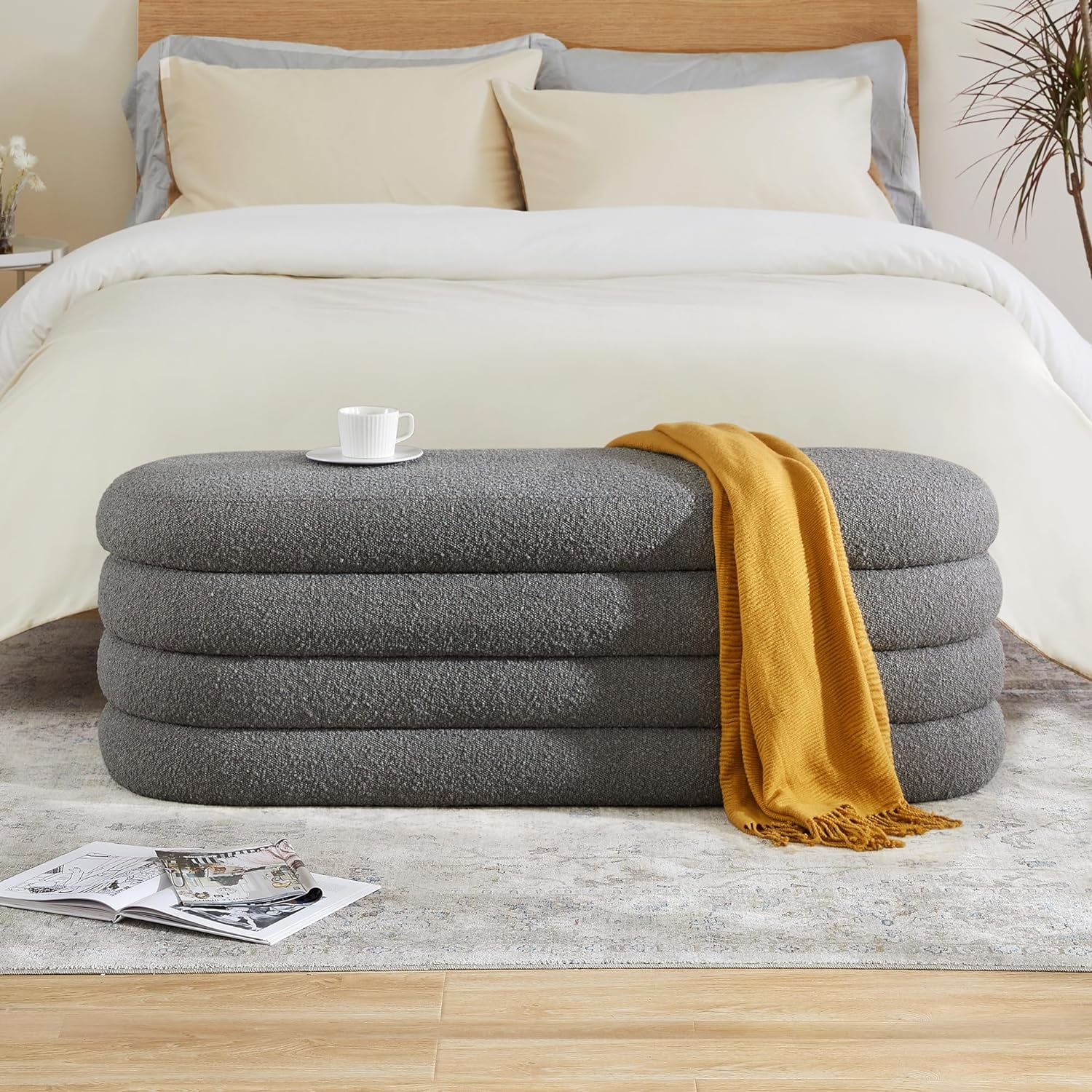 Gericco 49.2 Inch Upholstered Fabric Storage Ottoman Bench, Large Oval ...