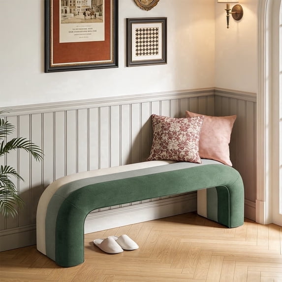 Gericco Upholstered Waterfall Bench,Entryway Bench for Living Room ...