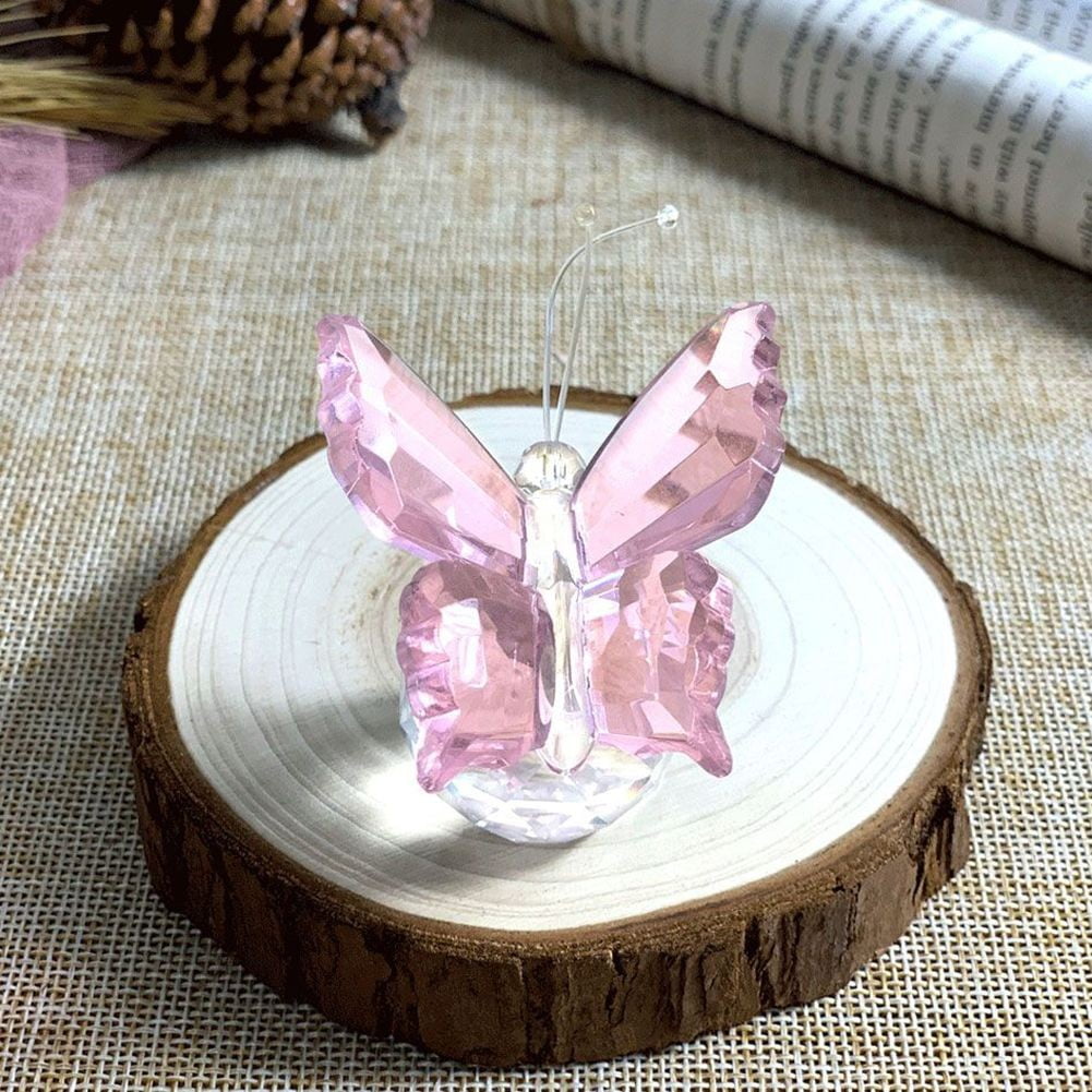 Gerich 1 Pcs Pink Crystal Butterfly Figurine, Crystal Lucky Butterfly ...