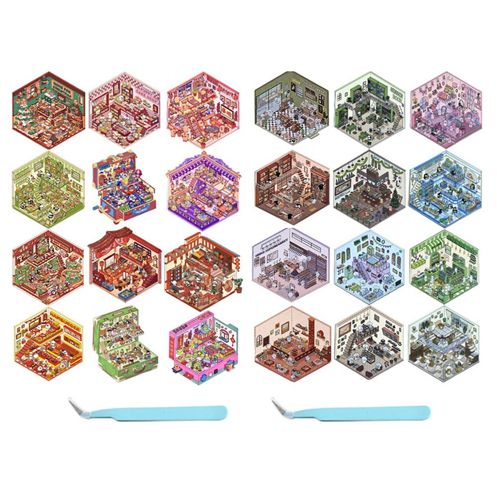 Gerich 24 Pcs DIY 3D house stickers, DIY stickers, Cabin Scene for ...