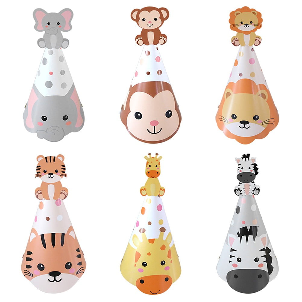 Gerich 6 Pcs Cartoon Animal Paper Cap Hats for Kids Jungle Safari ...