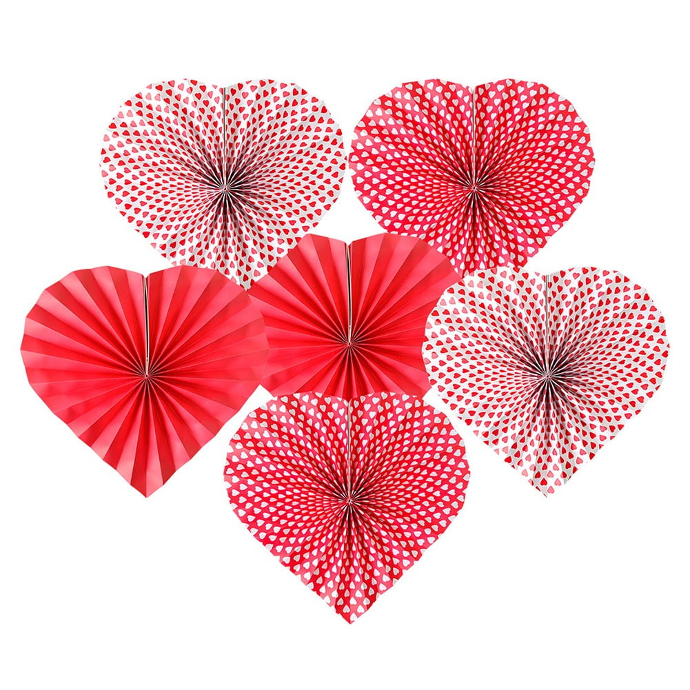 Gerich 6 Pcs Paper Fan Heart Decoration, Red Heart Paper Fans ...