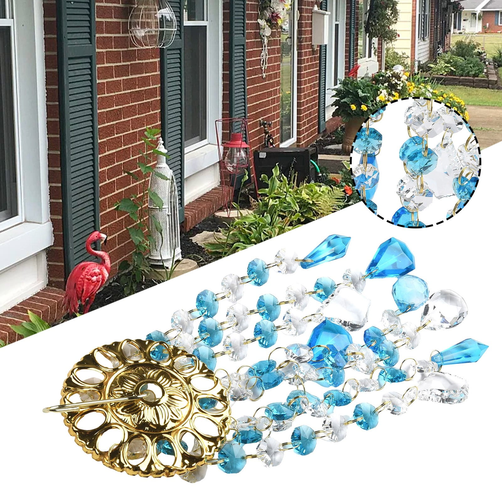 Gerich Blue Crystal Wind Chimes Chandelier Wind Chimes with S Hooks ...