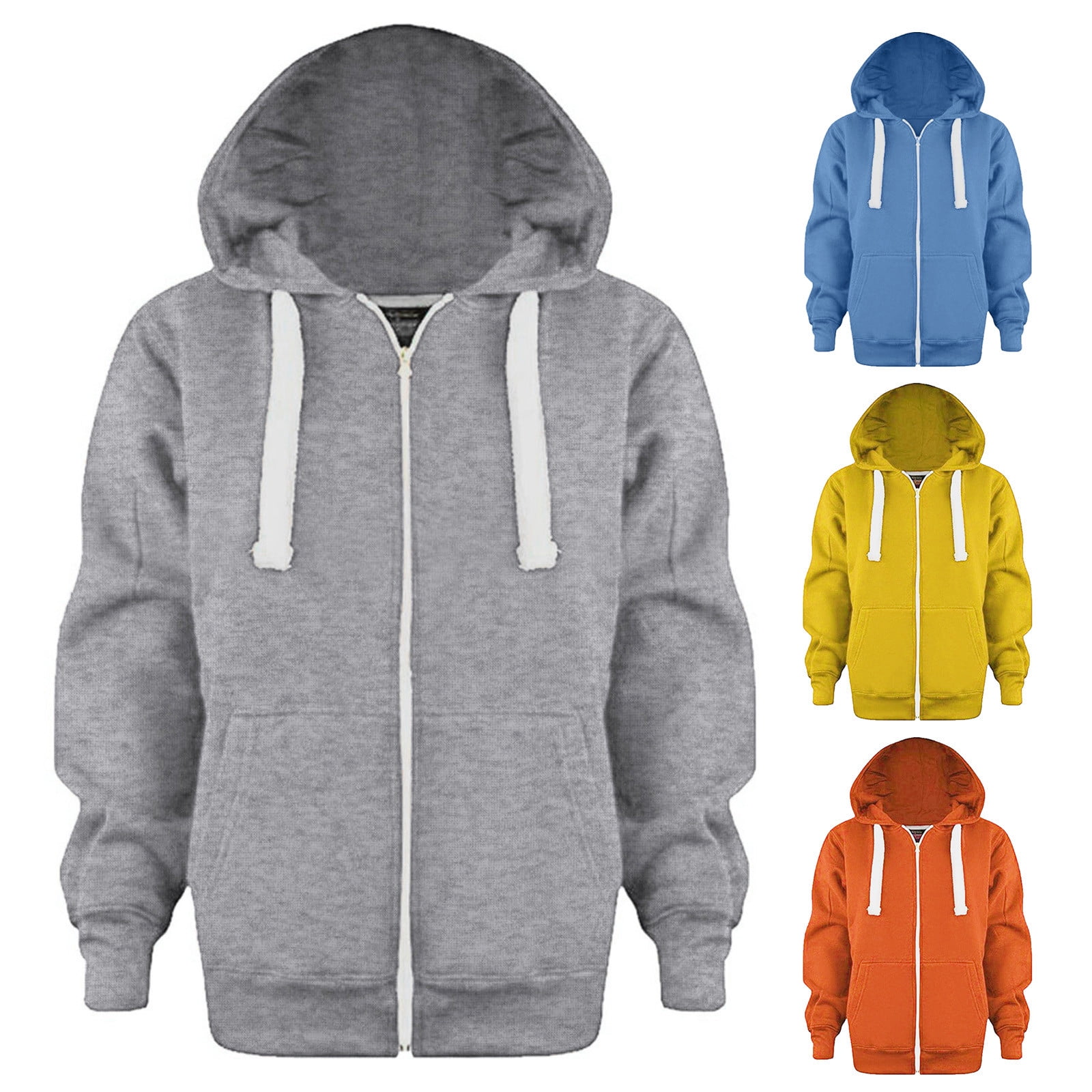 Gerichy Fall Sweatshirt Color Solid Zip Jackets Long Hoodie Top Sleeve ...