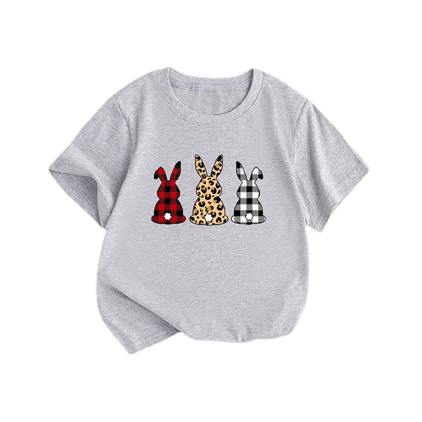 Gerichy Girls Graphic Print T-Shirt Girls Short Sleeve Easter Bunny ...