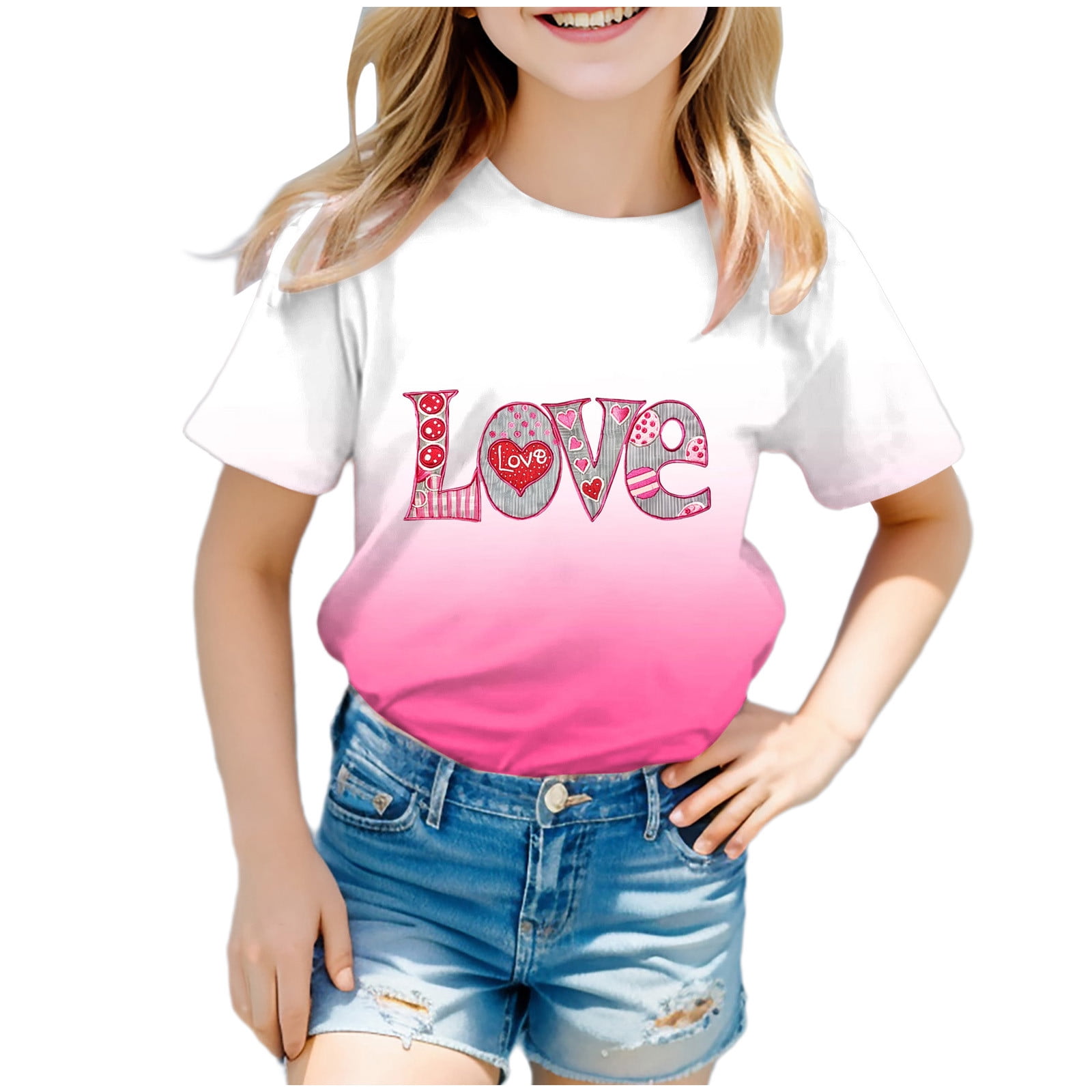 Gerichy Girls Graphic Print T-Shirt Girls Valentines Day Shirts Fashion ...