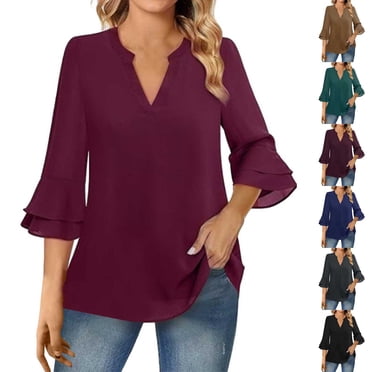 Fantaslook Women's 3/4 Cuffed Sleeve V Neck Chiffon Blouses ...
