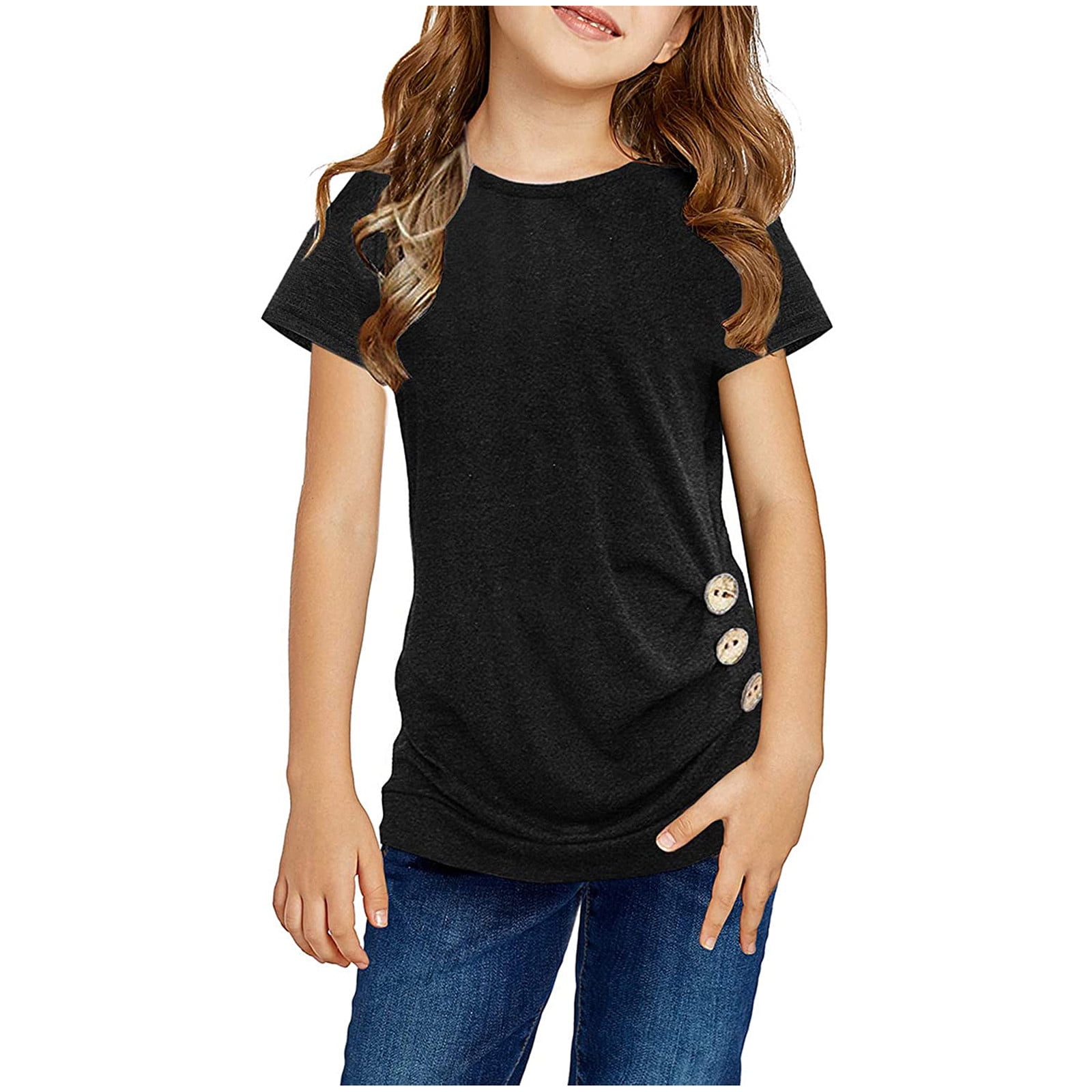 Gerichy T-shirts for Girls Knot Tunic Button Short Girls Sleeve TShirt ...