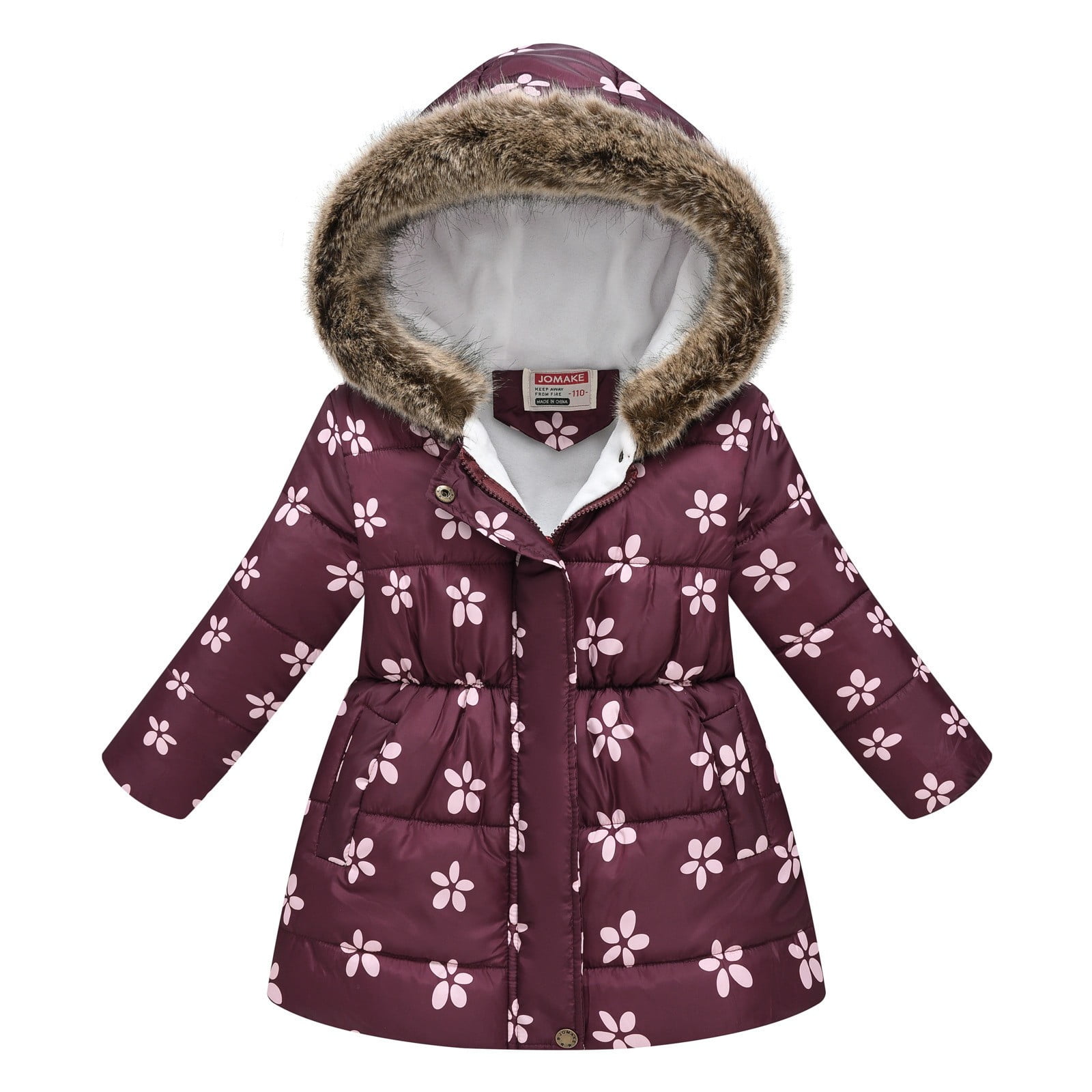 Gerichy Toddler Baby Girls Puffer Hooded Jacket Floral Graphic Zip Up Windproof Down Coat Winter ...