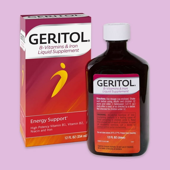 Geritol Liquid Energy Support, High Potency B-Vitamins and Iron, 12 oz ...