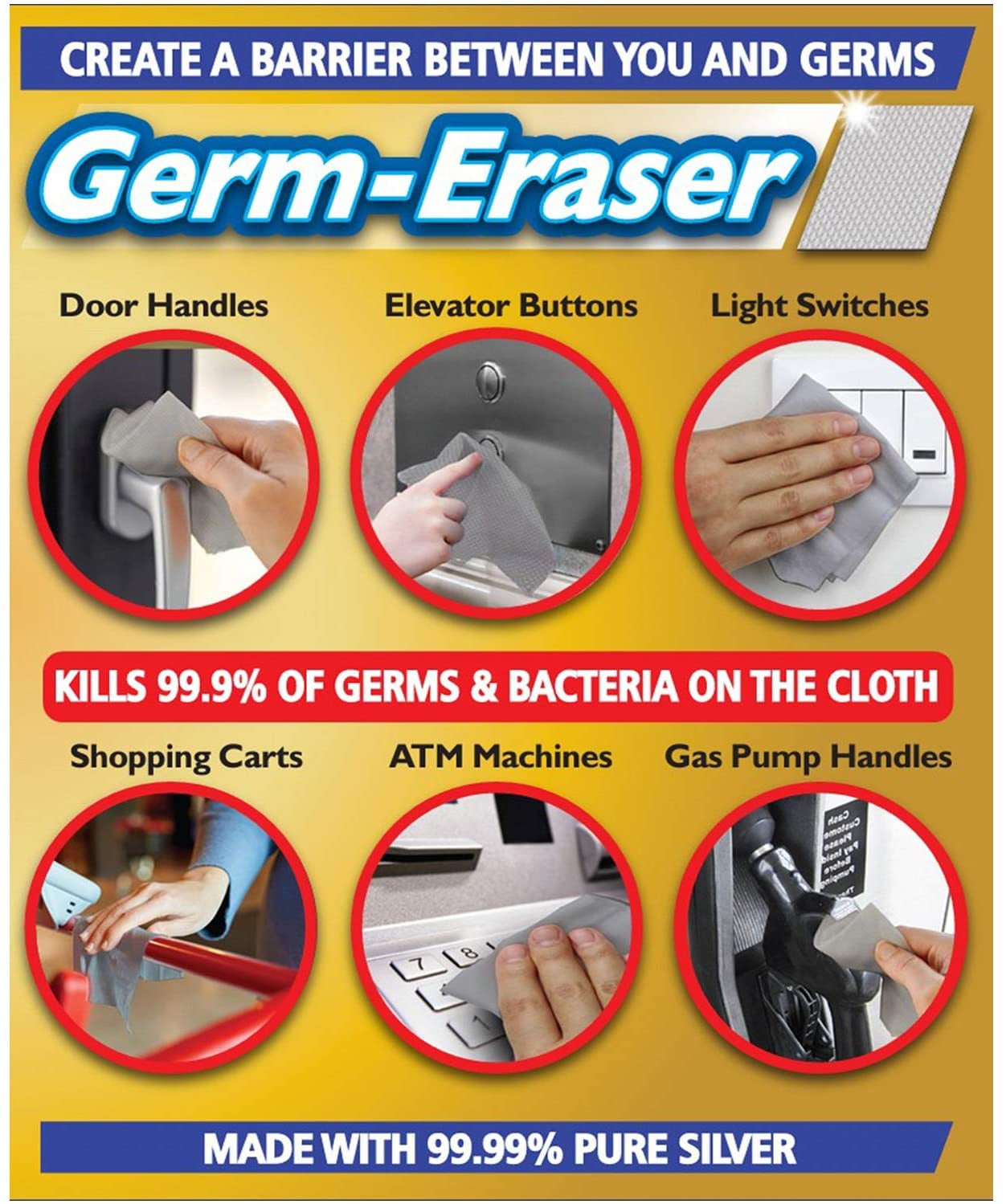 Germ-Eraser, Silver Cloth for Personal Protection, One 10" x 10 ...