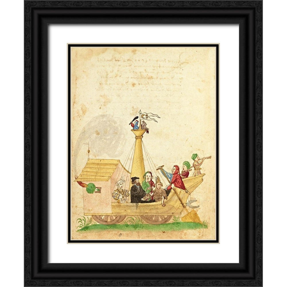 German 16th Century 15x18 Black Ornate Wood Framed with Double Matting ...