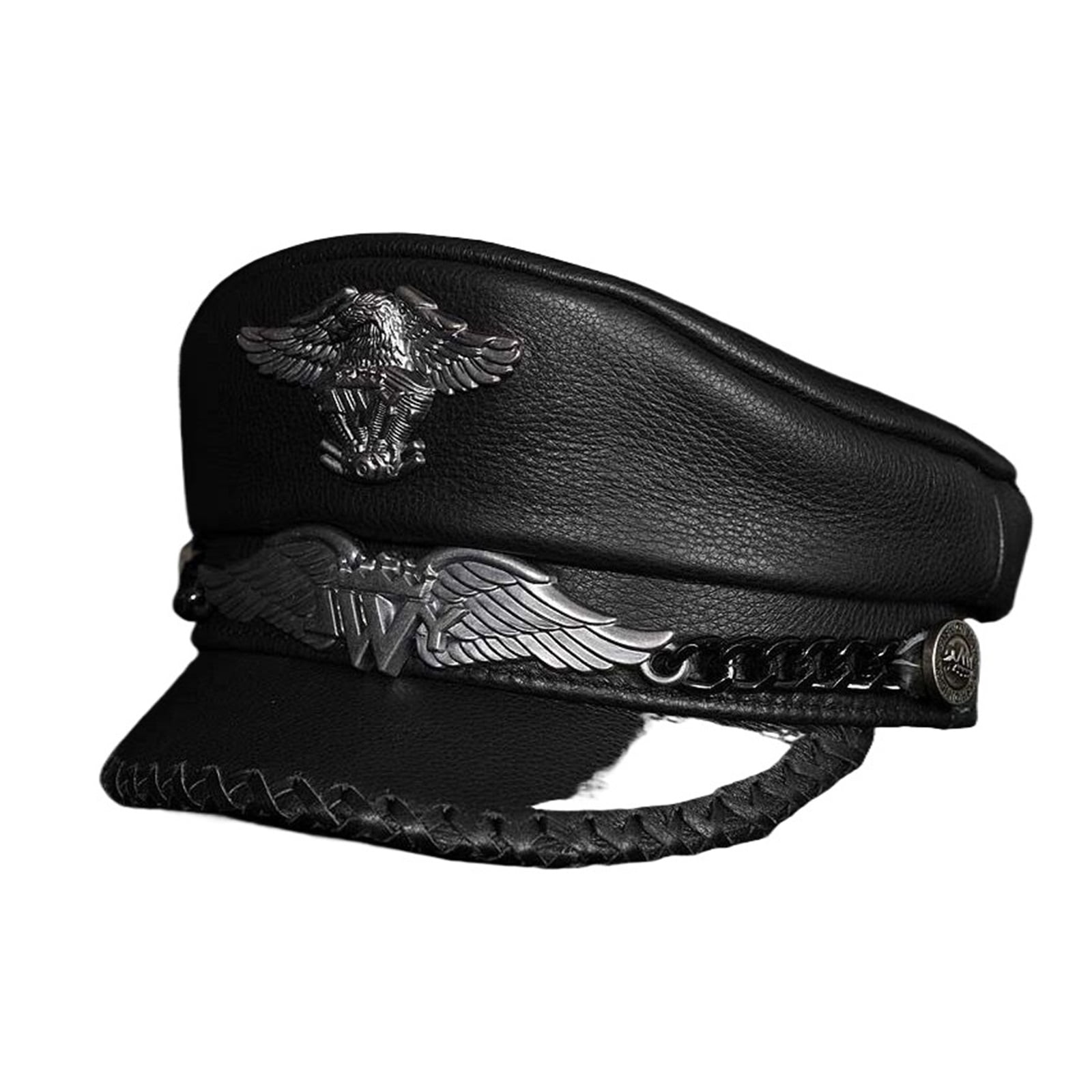 German Army Cap Man Genuine Leather Flat Top Hat Korean Fashion Mark ...