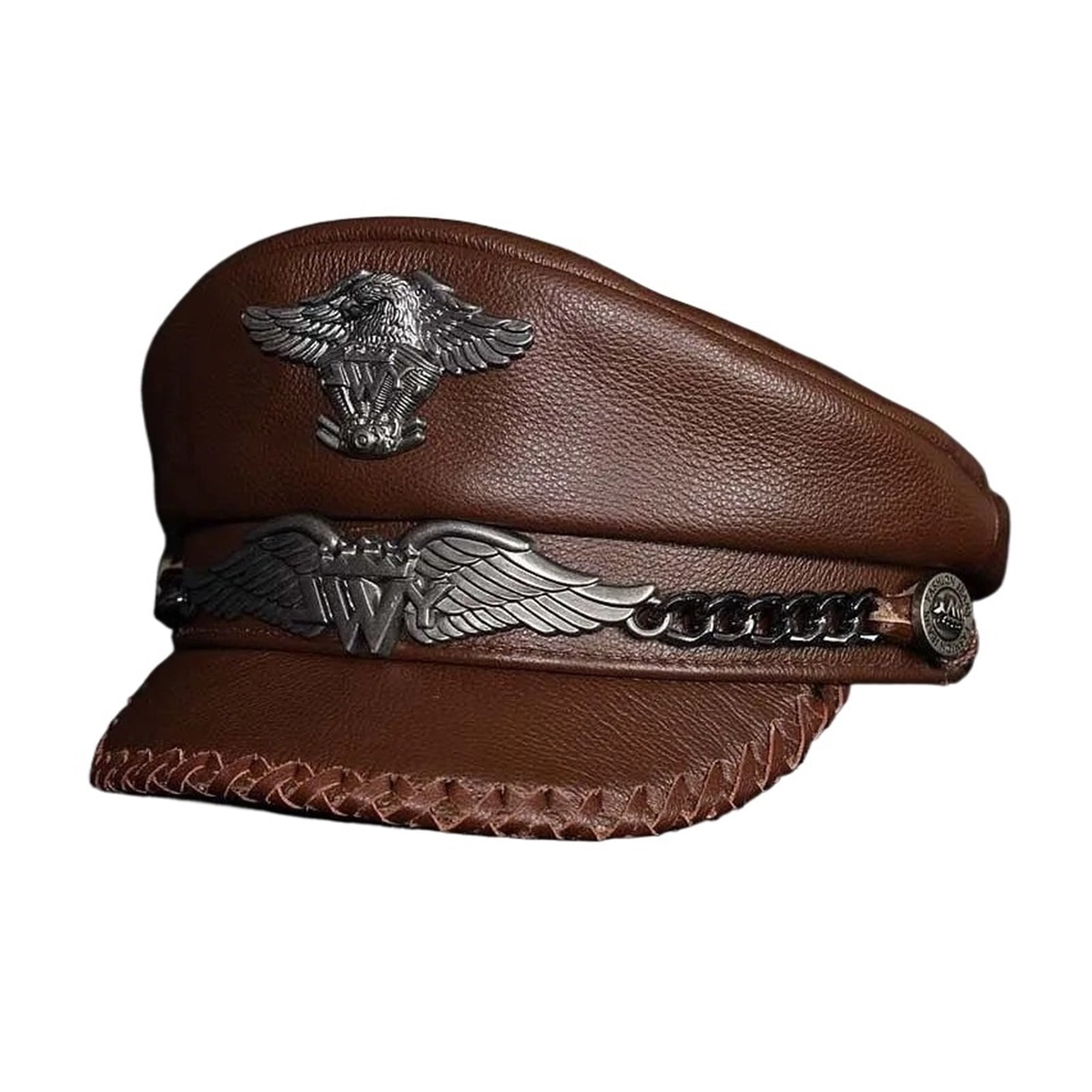 German Army Cap Man Genuine Leather Flat Top Hat Korean Fashion Mark ...