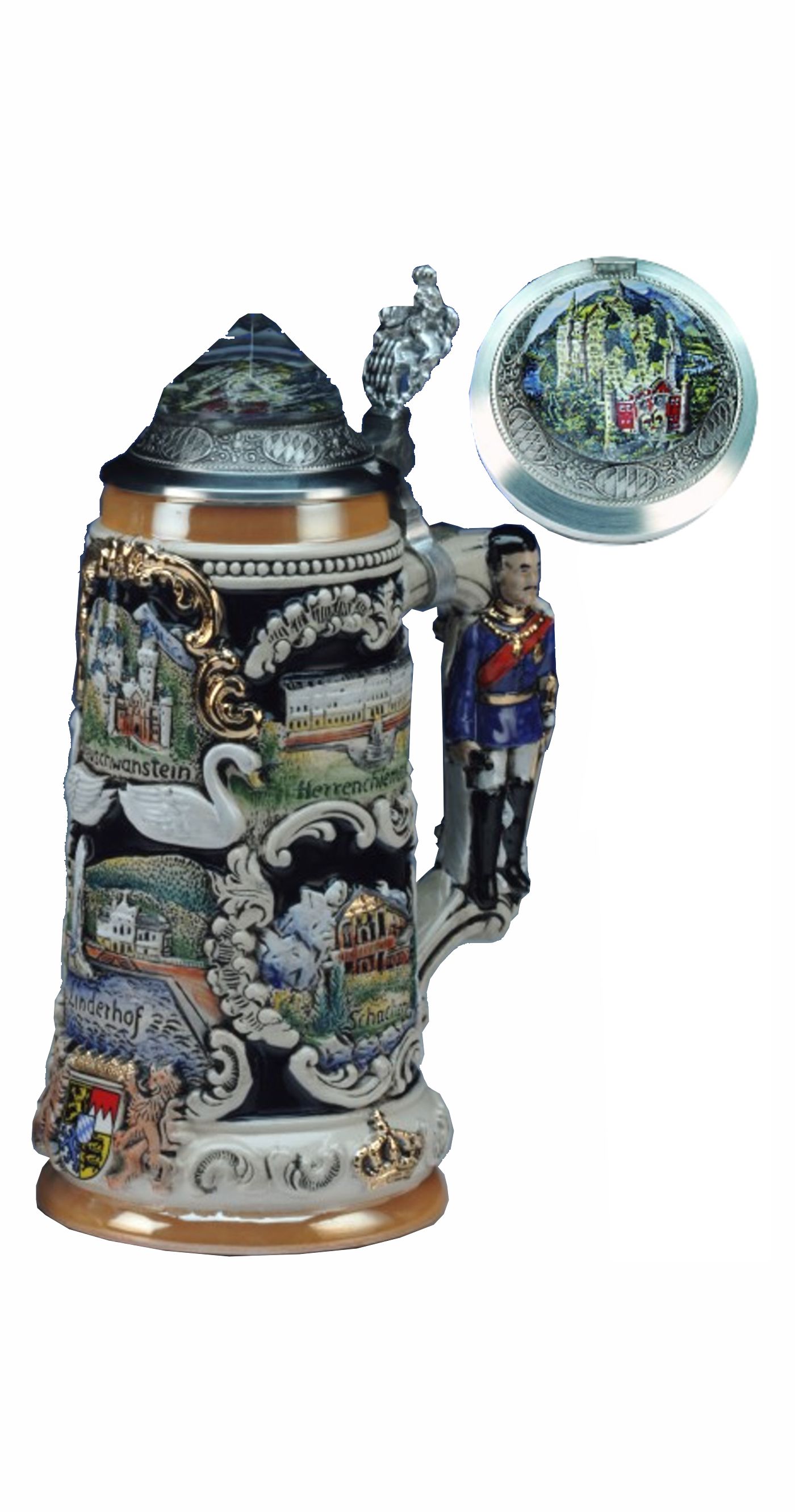 German Beer Stein Bavarian Castle Stein, King Ludwig 3-D handle ...