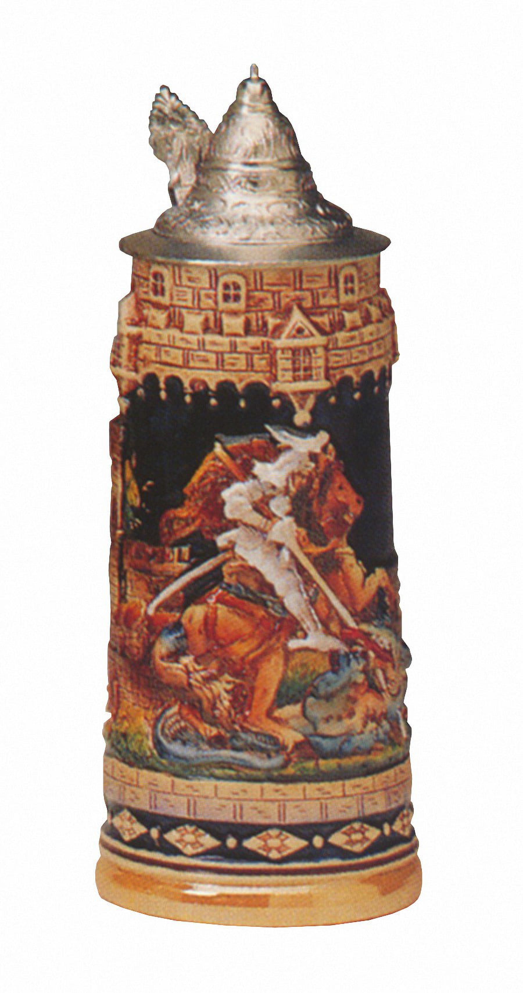 German Beer Stein Dragon Slayer St. George Stein 1 liter tankard, beer ...