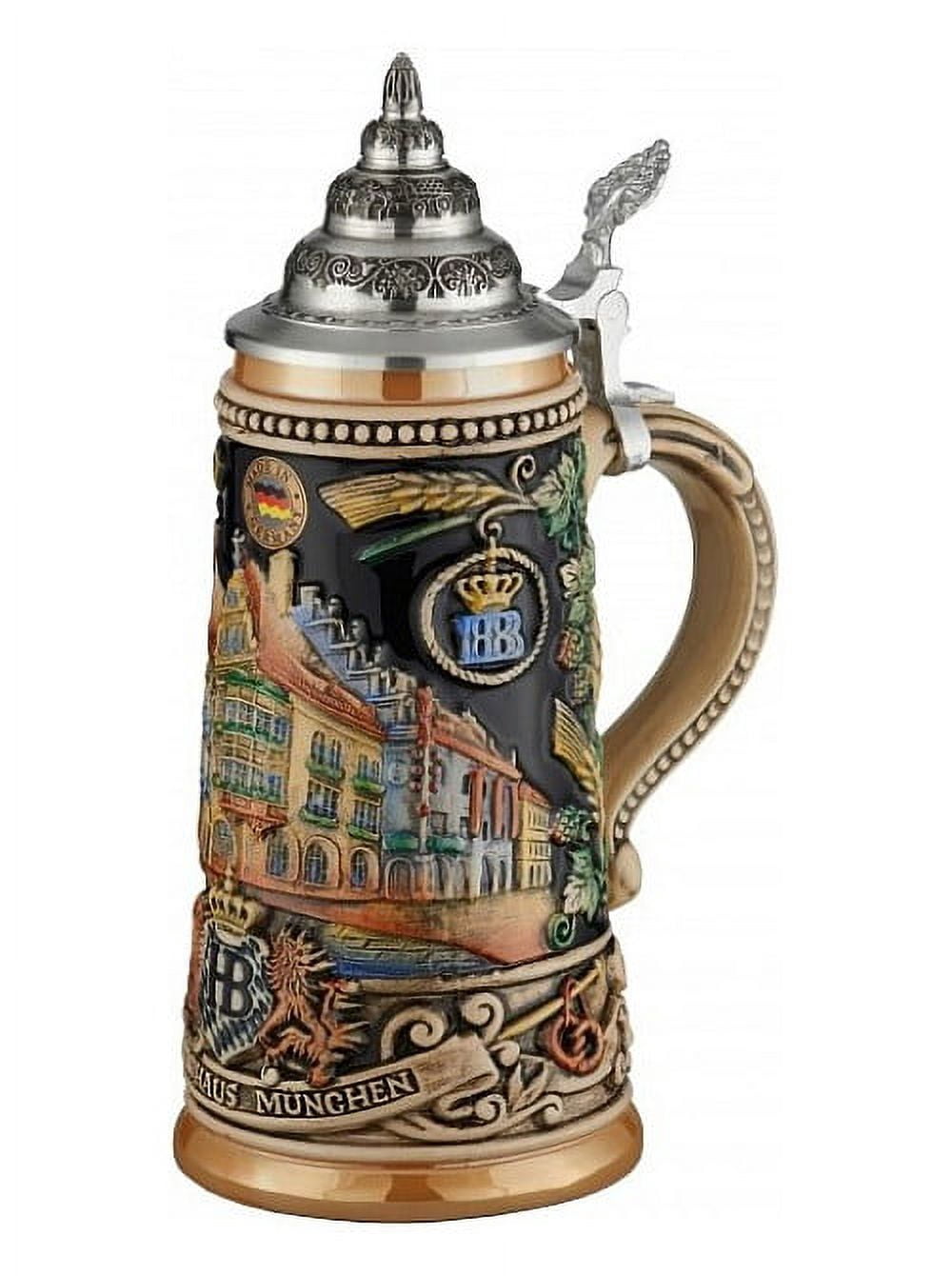 German Beer Stein Munich Hofbräuhaus München HB relief stein 0.5 liter ...