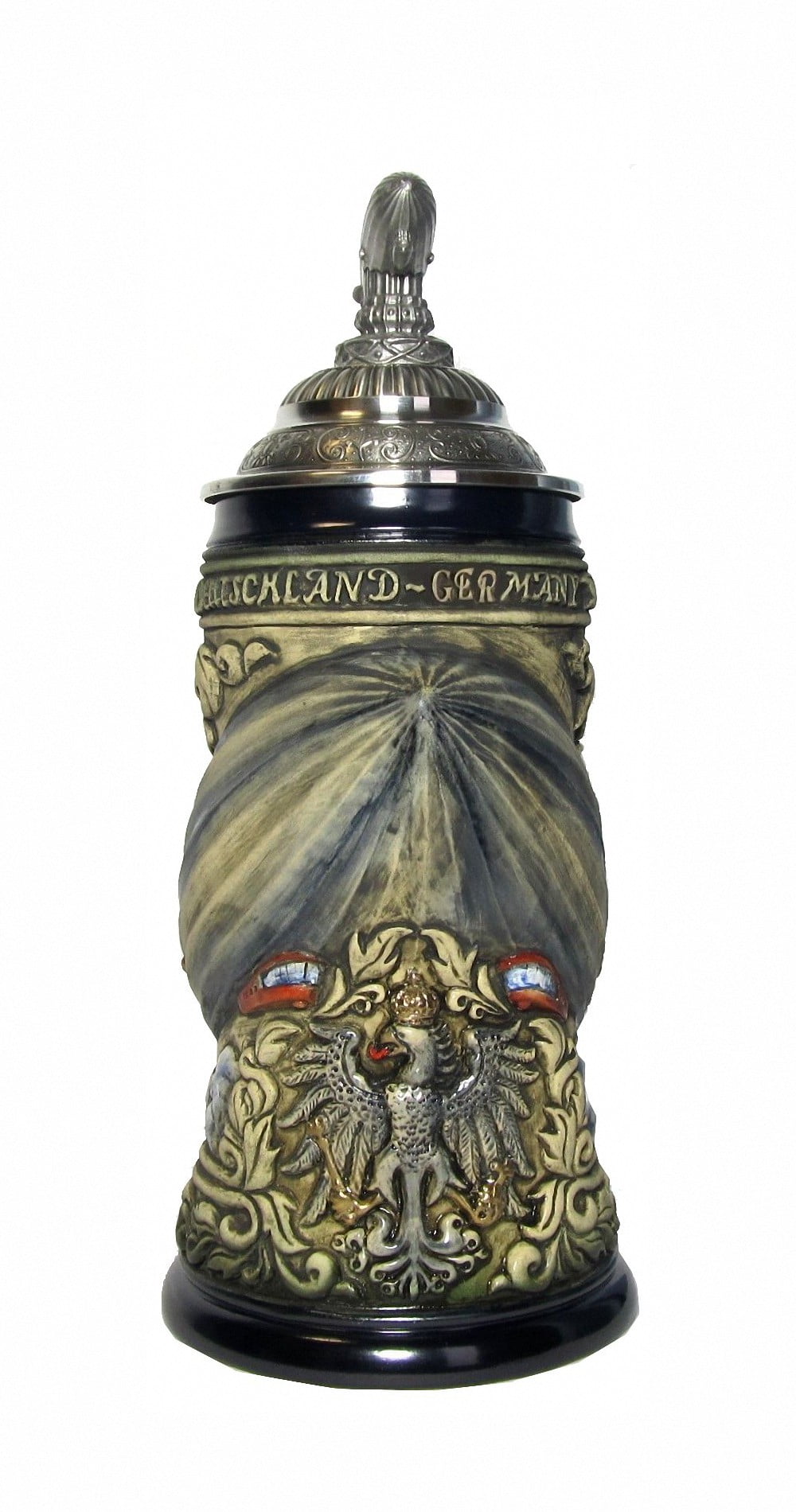 German Beer Stein Zeppelin, pewter Zeppelinlid Stein 0.75 liter tankard ...