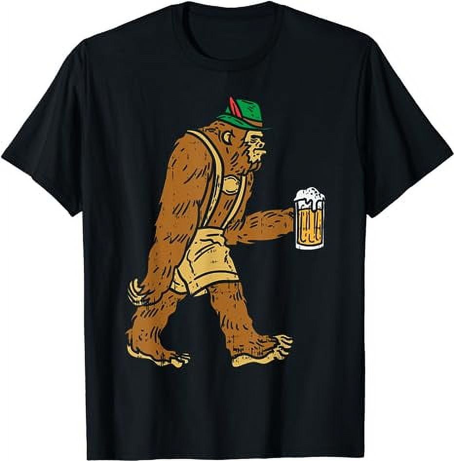 German Bigfoot Sasquatch Beer Lederhose Funny Oktoberfest T-Shirt ...