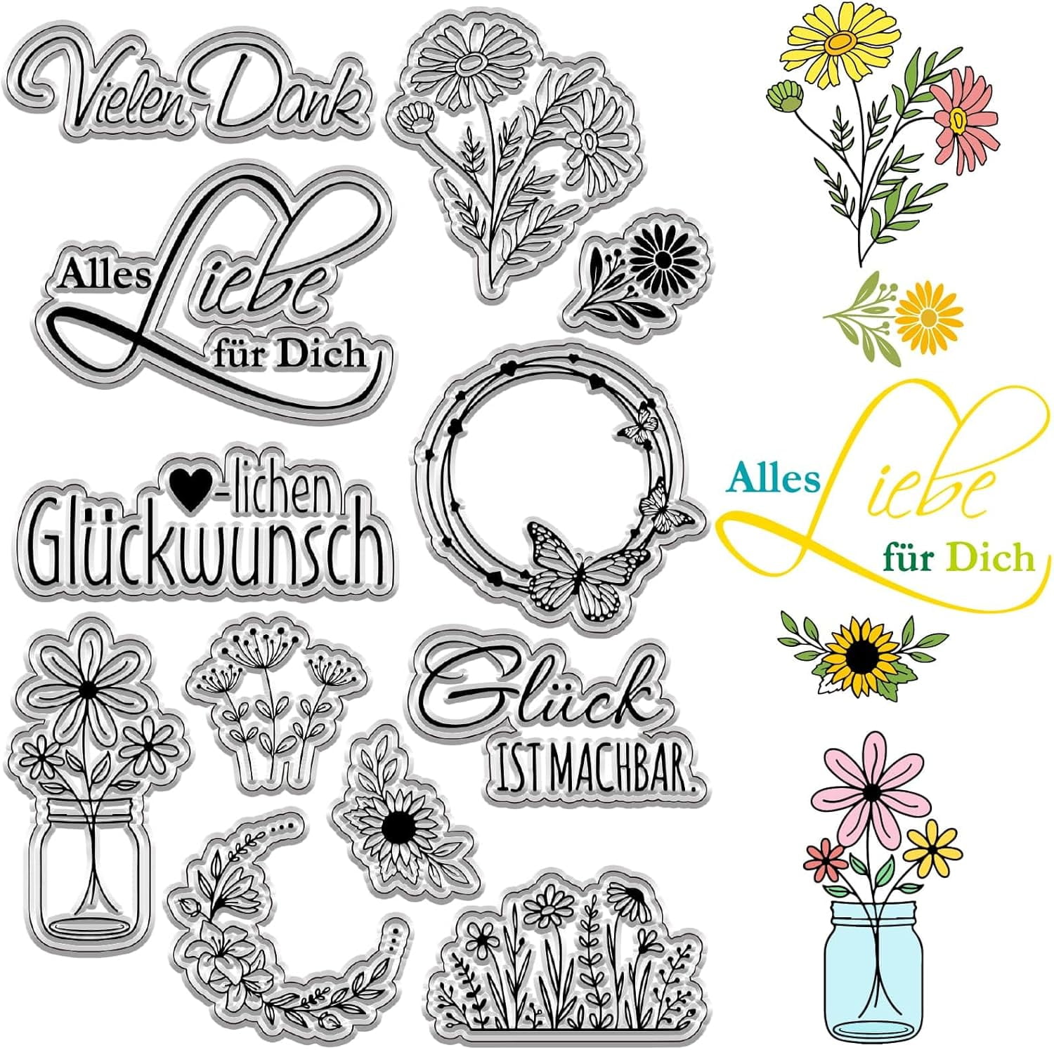 German Blessing Clear Rubber Stamp Flower Silicone Stamp Seal ...