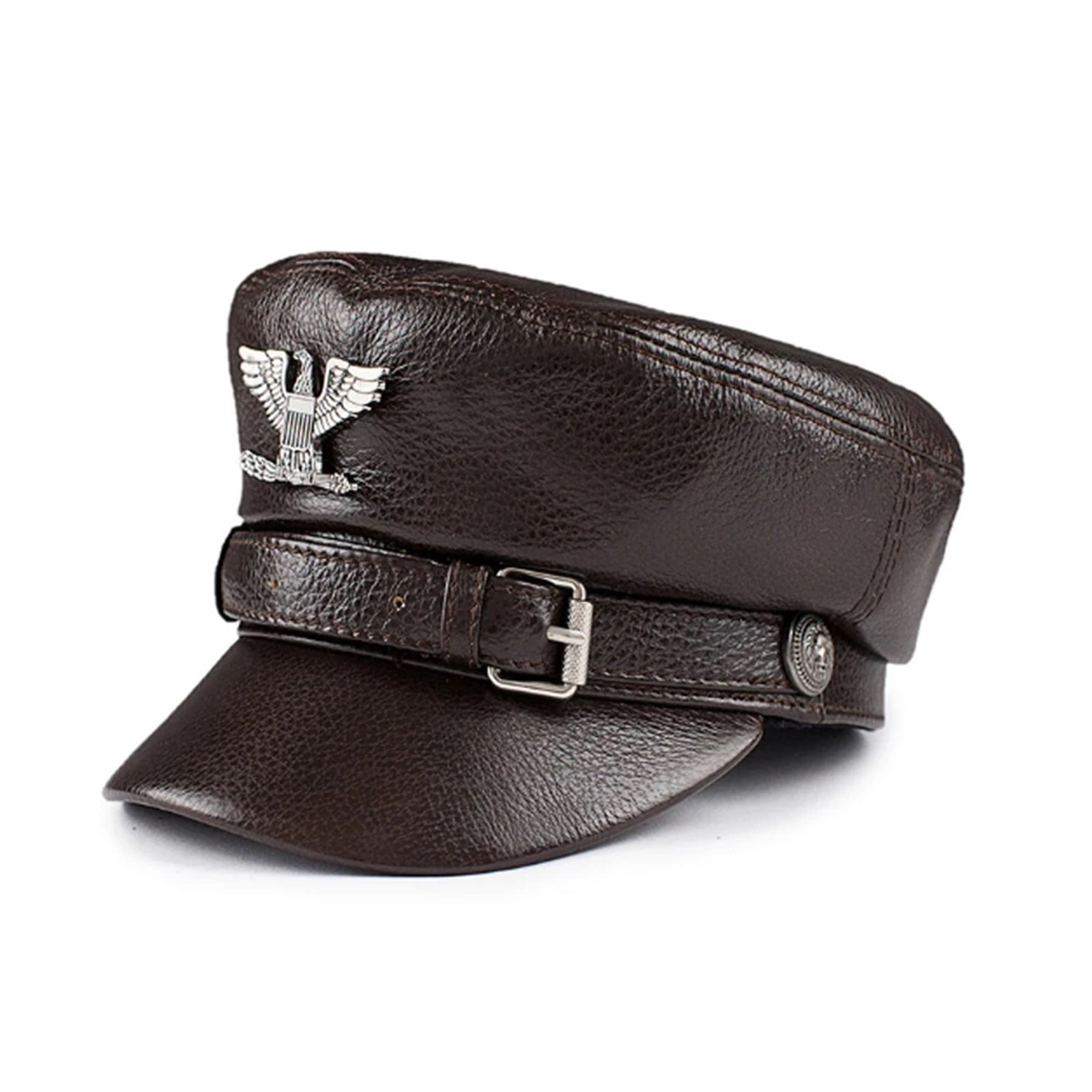 German Cap Man Genuine Leather Flat Top Hat Korean Fashion Mark Chain ...