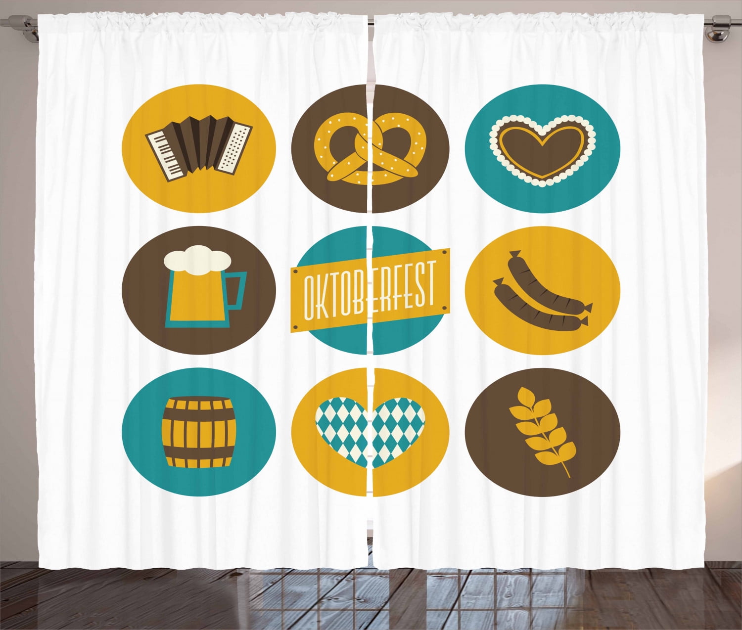 Ambesonne German Curtains 2 Panel Set, Oktoberfest, 108" x 90", Earth ...