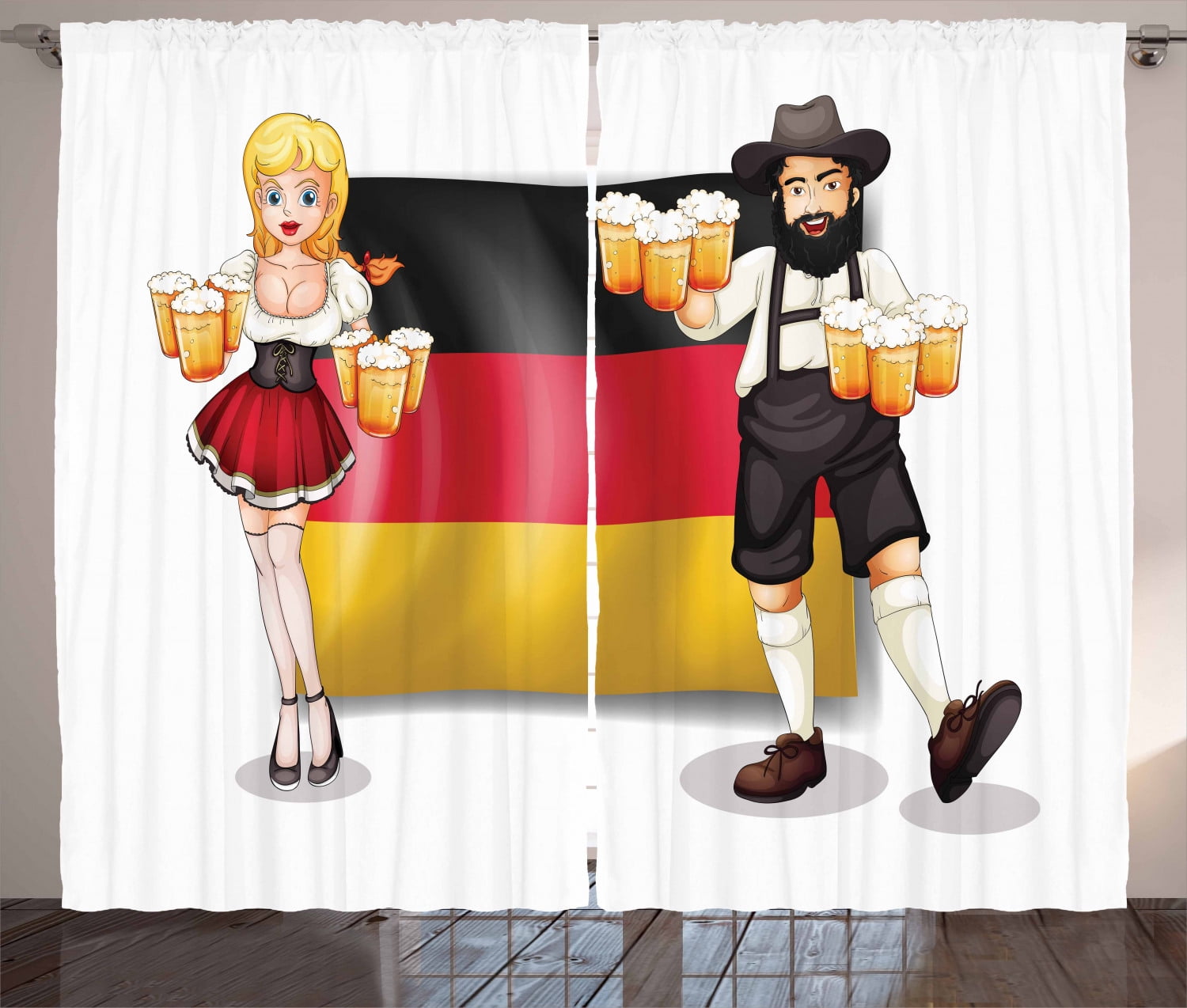 Ambesonne German Curtains 2 Panel Set, Traditional Man Woman, 108" x 96 ...