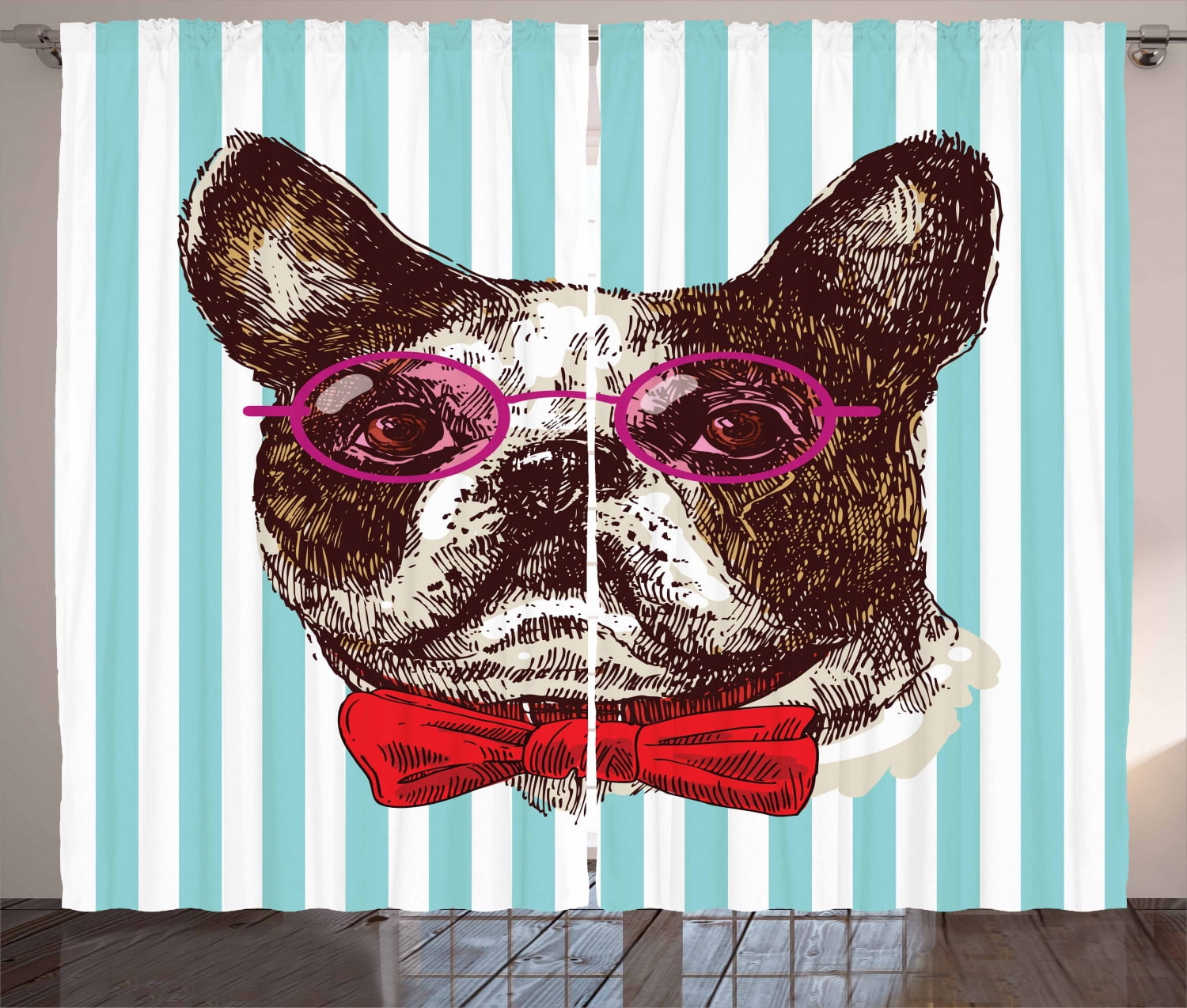 Ambesonne German Curtains 2 Panel Set, Pop Art Bulldog Sketch, 108" x ...
