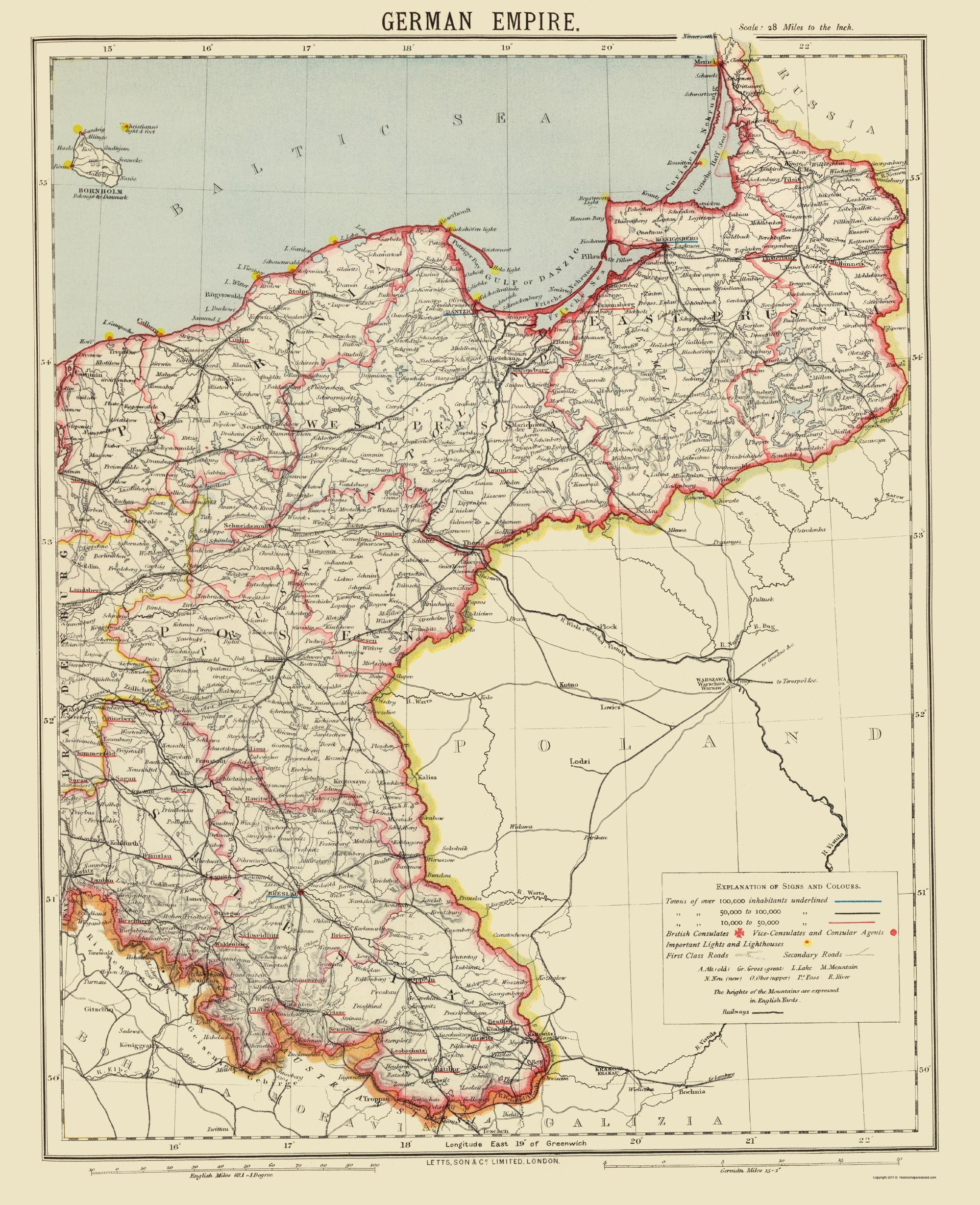 Historic Map - German Empire 2 - Letts 1883 - 23 x 28.27 - Vintage Wall ...