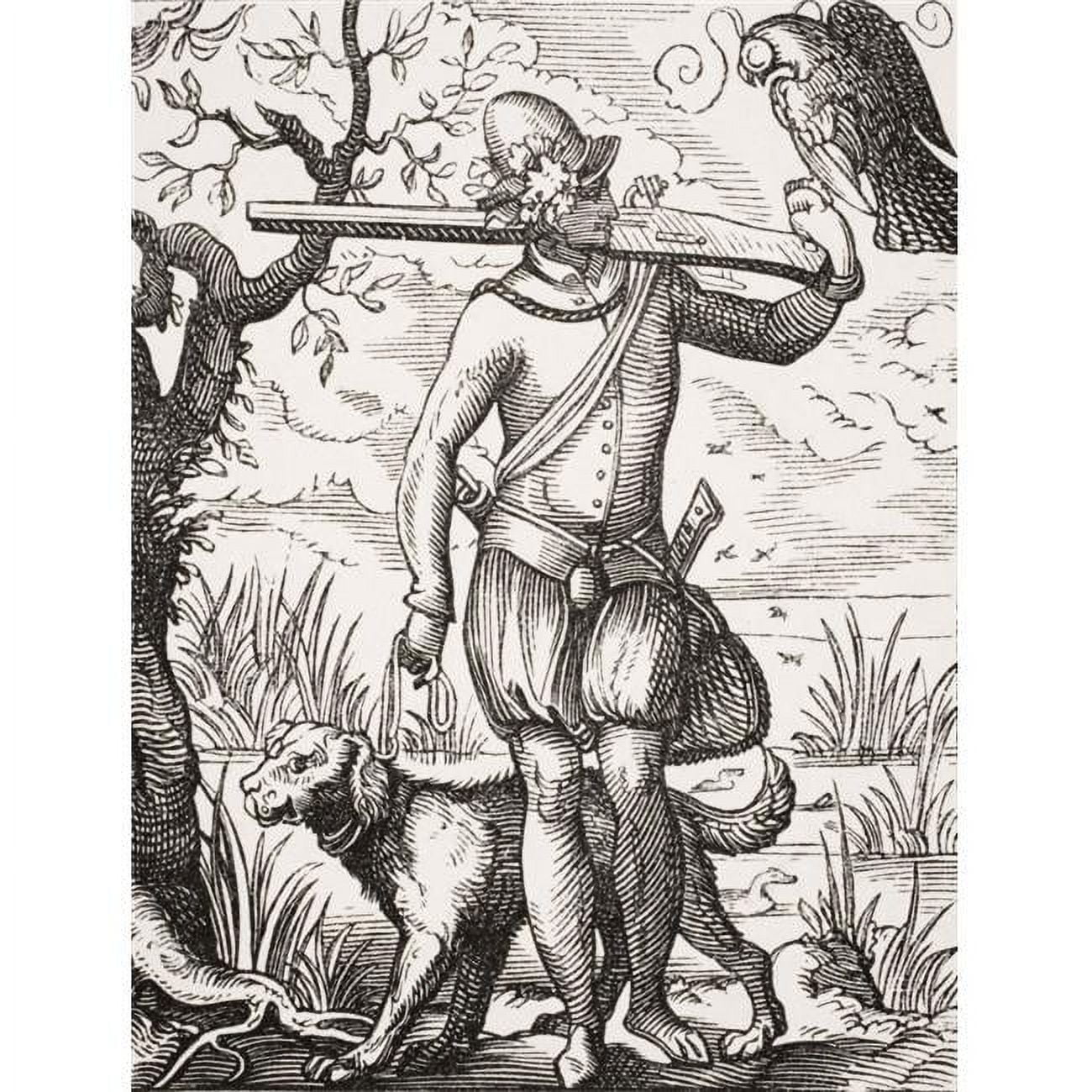 German Falconer 19th Century Reproduction From 16th Century Engraving ...