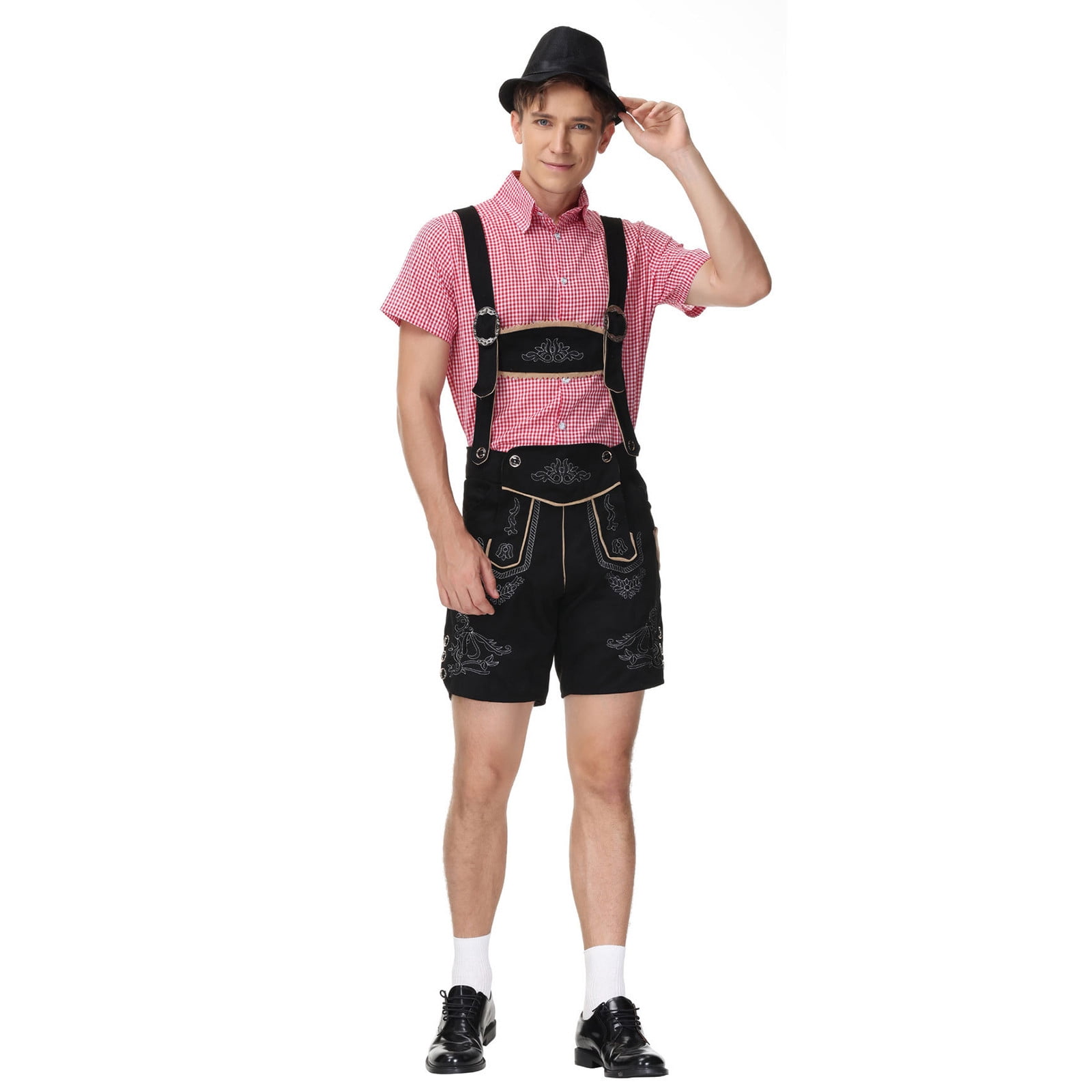 German Festival Men's Traditional Checkered Shirt With Suspenders ...