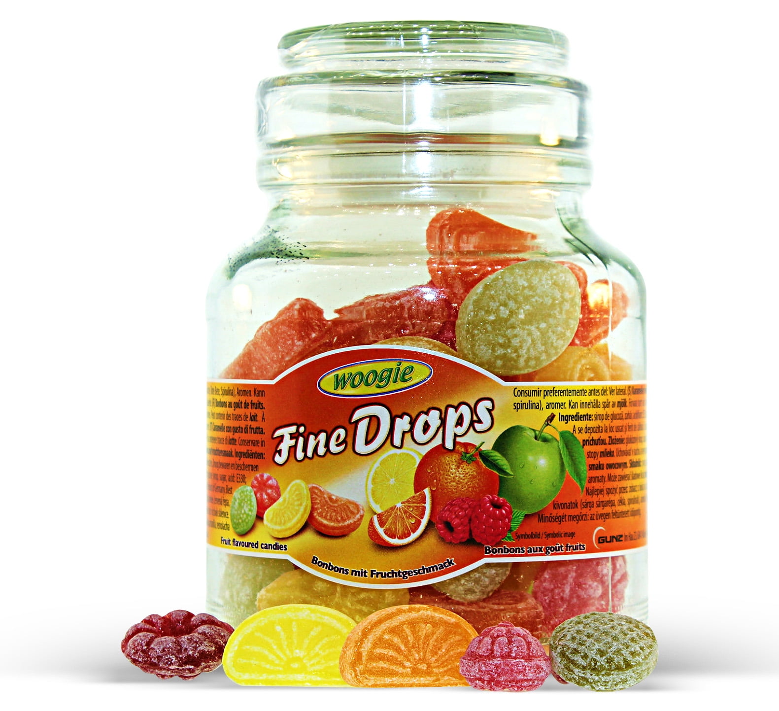 German Fine Drops Sanded Mix fruits Candy Mini Glass Jar 300gr (2 pcs ...