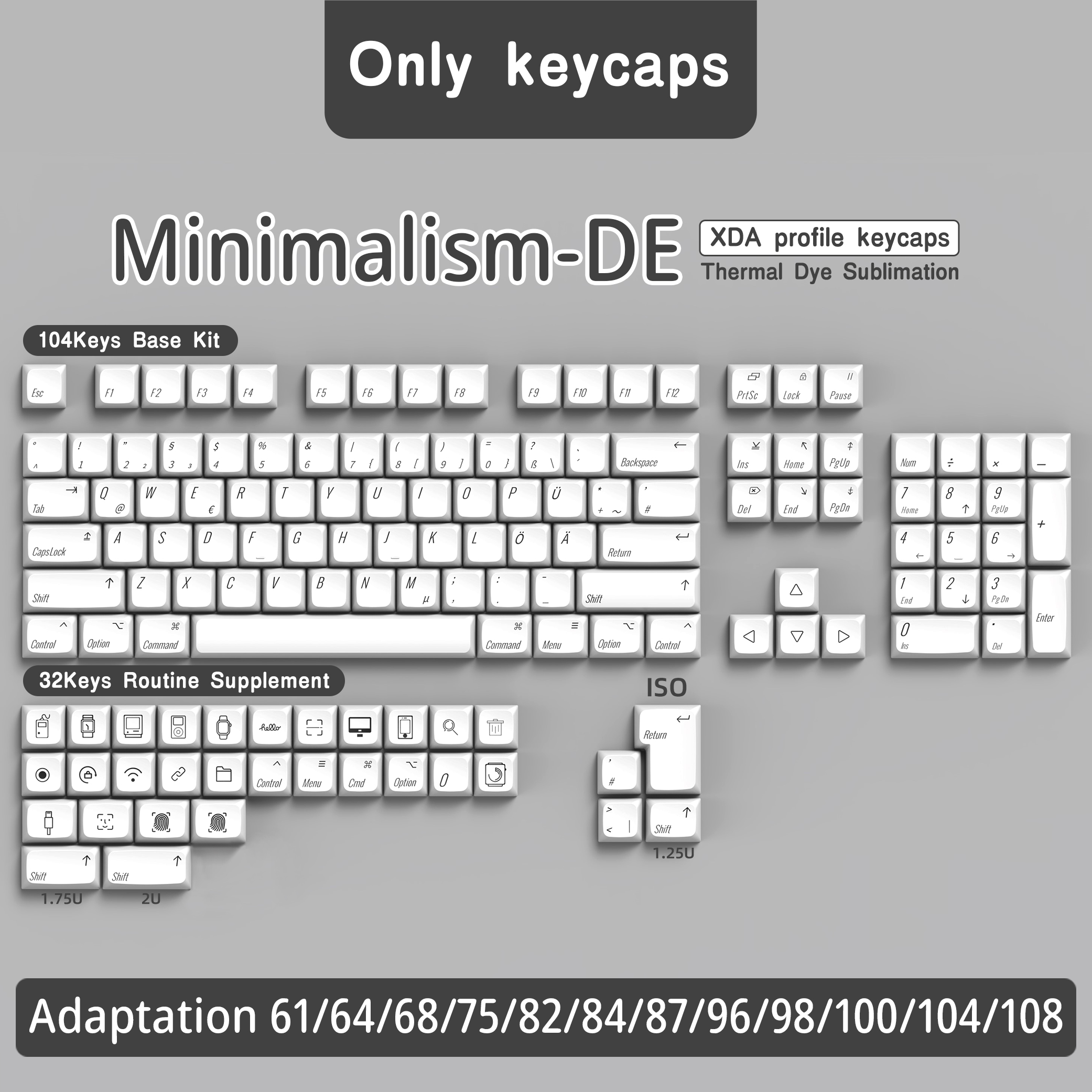 German Keycaps XDA Profile PBT DE Keycap Dye-Sub ISO Alice Layout 7U ...