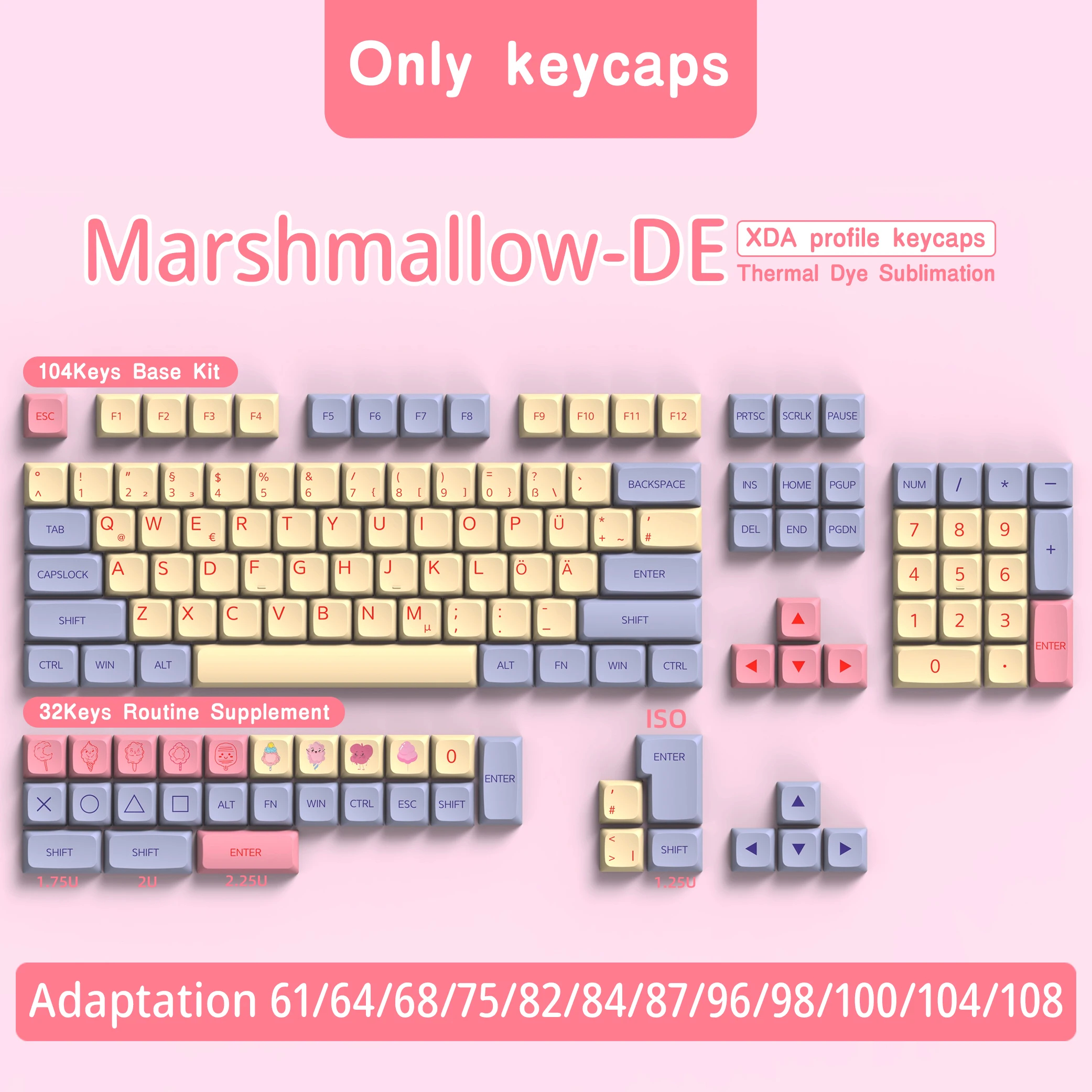 German Keycaps XDA Profile PBT DE Keycap Dye-Sub ISO Alice Layout 7U ...