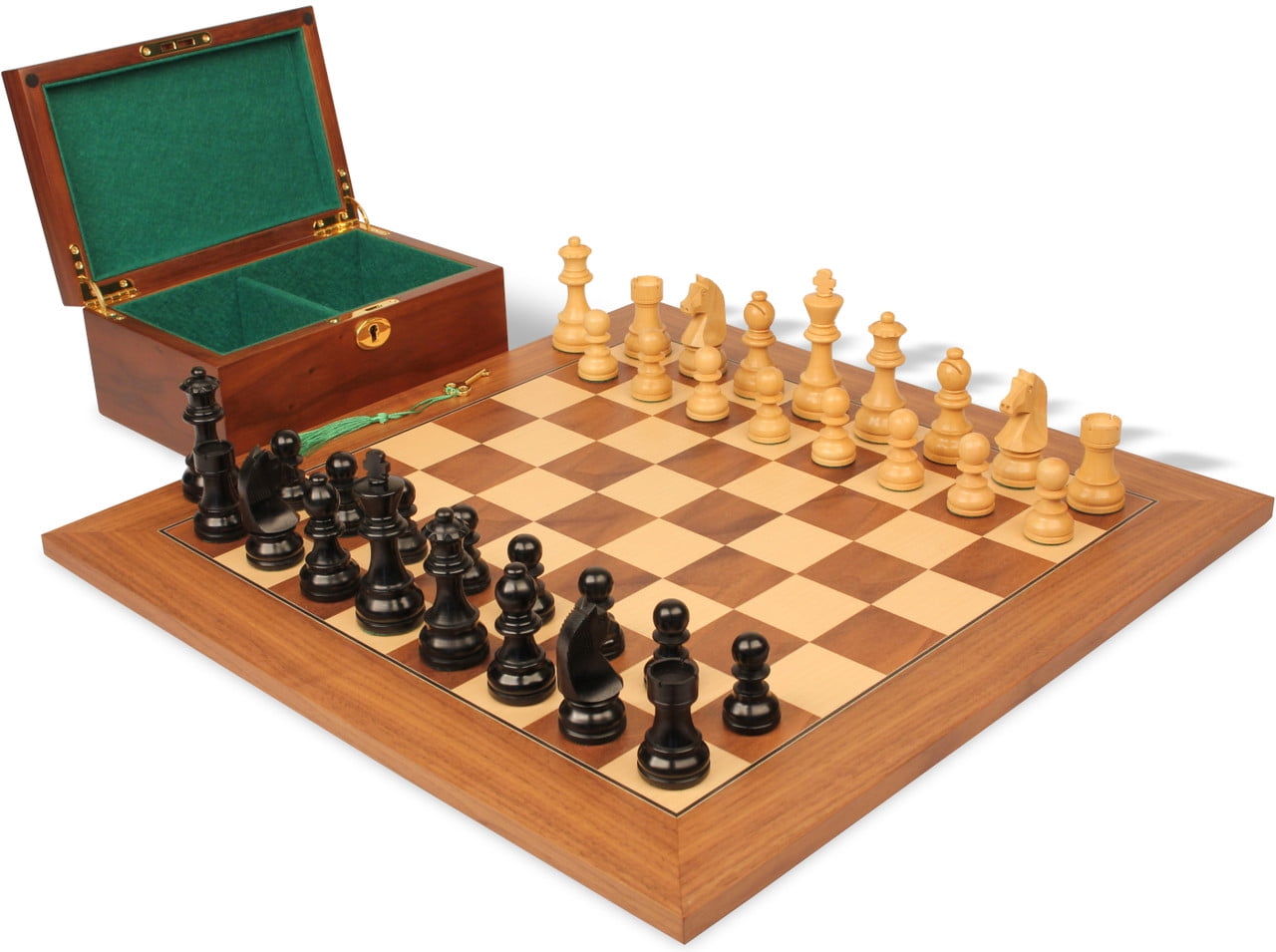 German Knight Staunton Chess Set Ebonized & Boxwood Pieces with Walnut ...