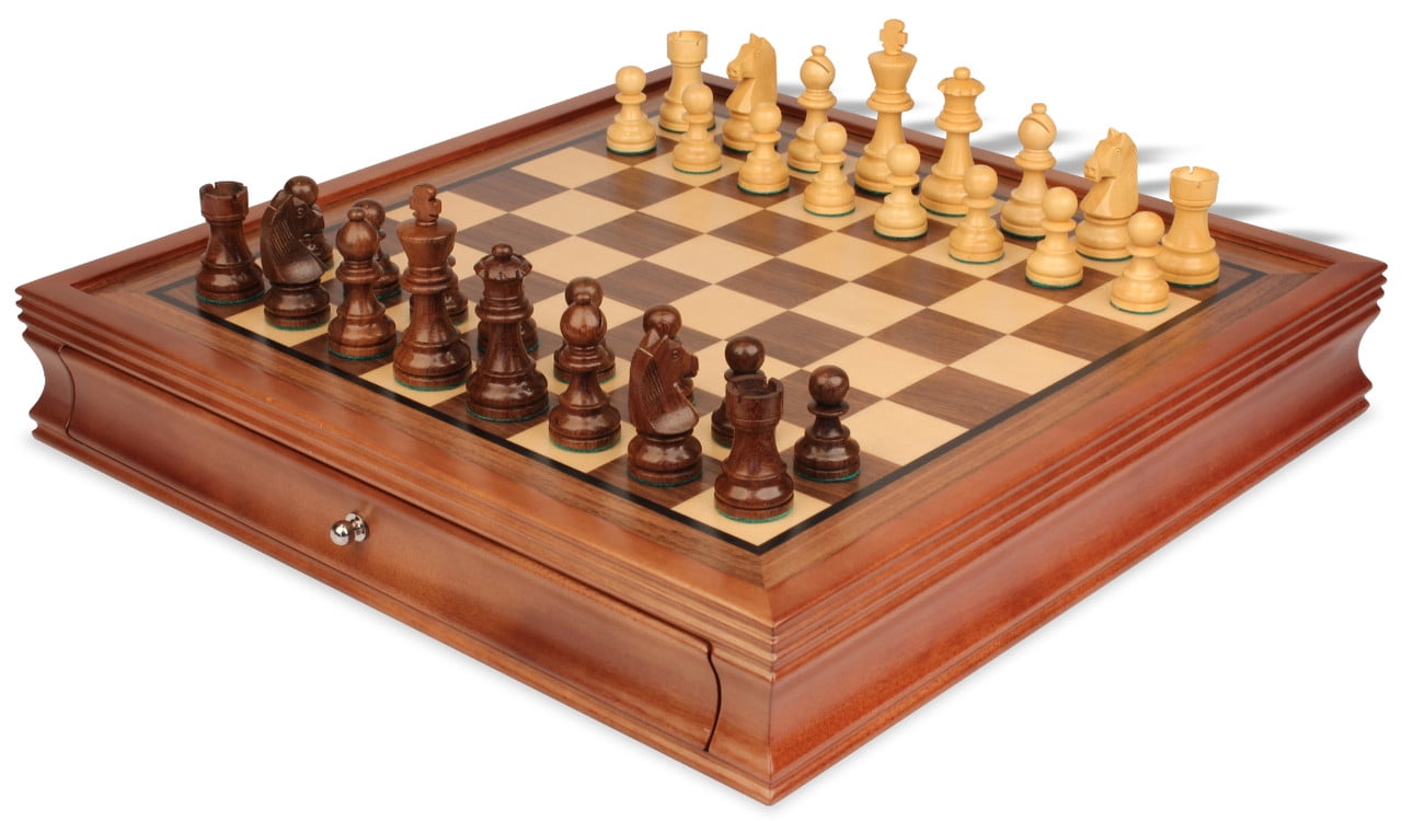 German Knight Staunton Chess Set Golden Rosewood & Boxwood Pieces with ...