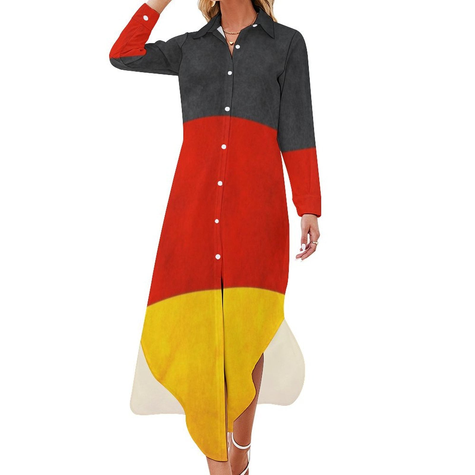 German National Flag Casual Dress Dresses V Neck Chiffon Dress Long ...
