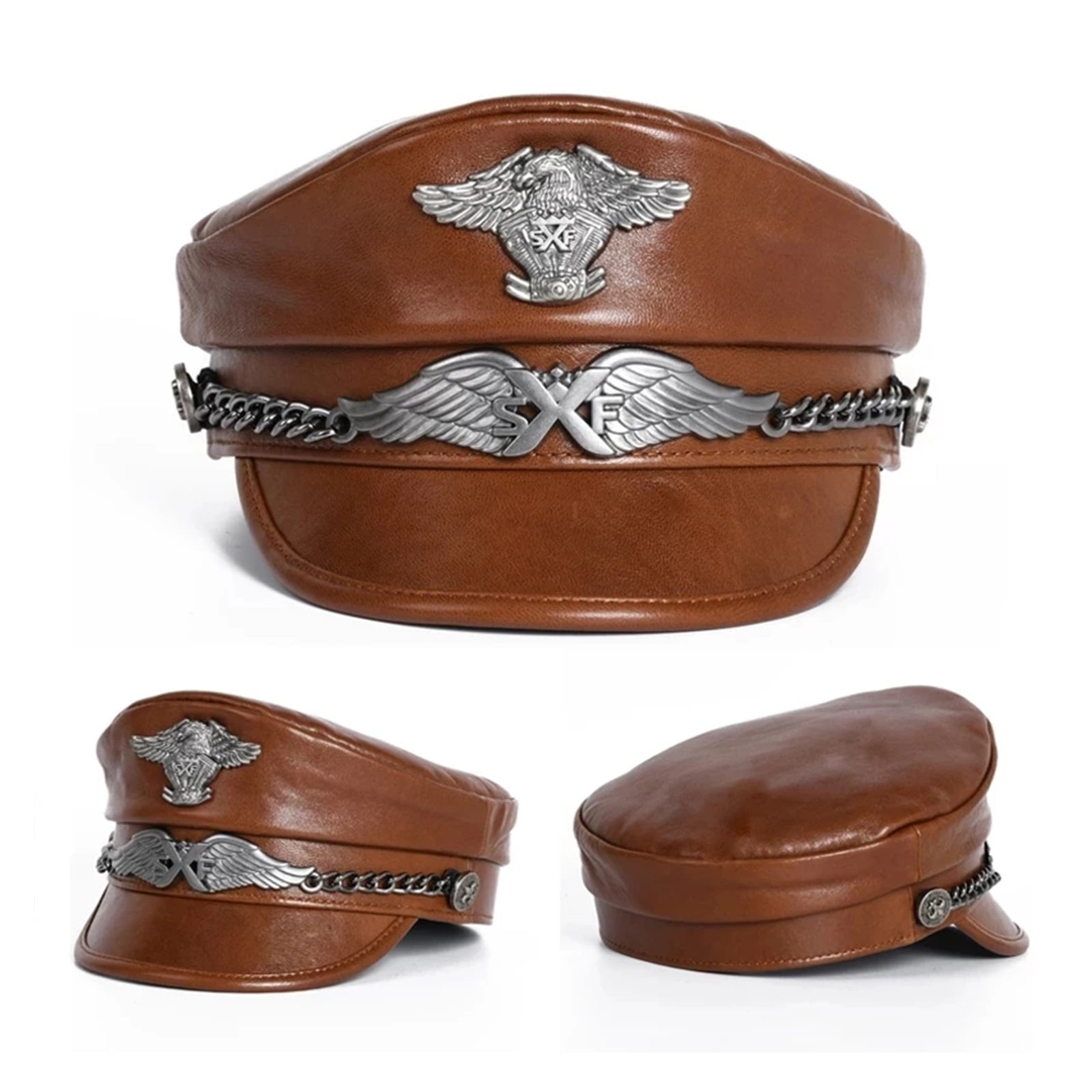 German Navy Hat For Men Unisex Genuine Leather Retro Locomotive Caps ...