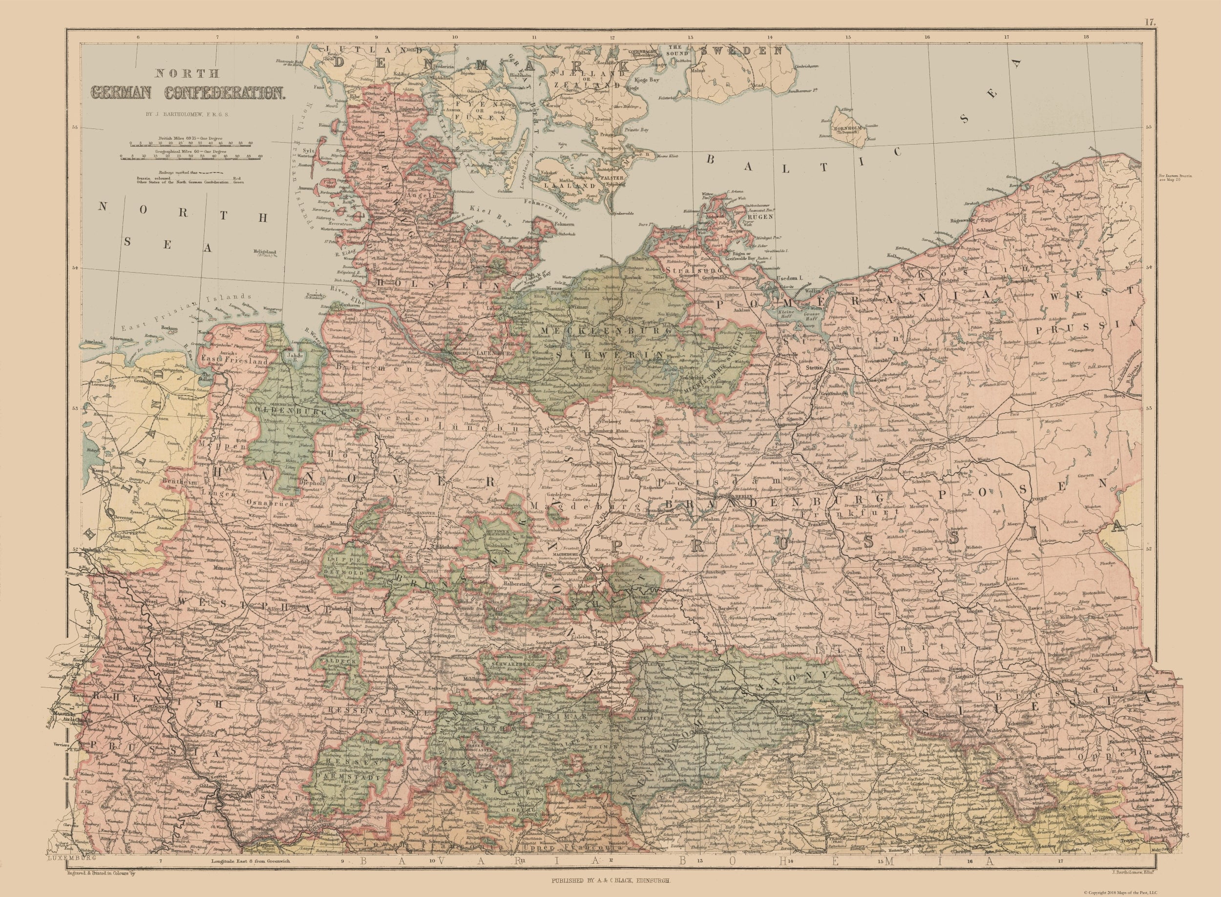 Historic Map - German North Confederation - Black 1867 - 31.32 x 23 ...
